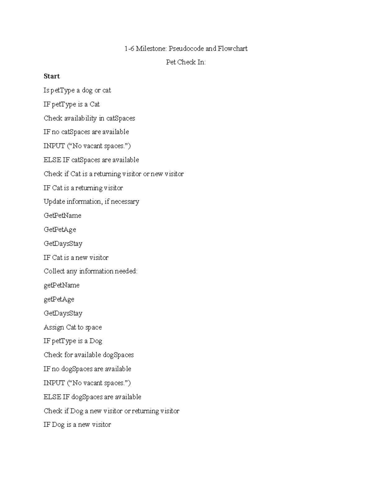 1-6 Activity - IT 145 - 1-6 Milestone: Pseudocode and Flowchart Pet ...