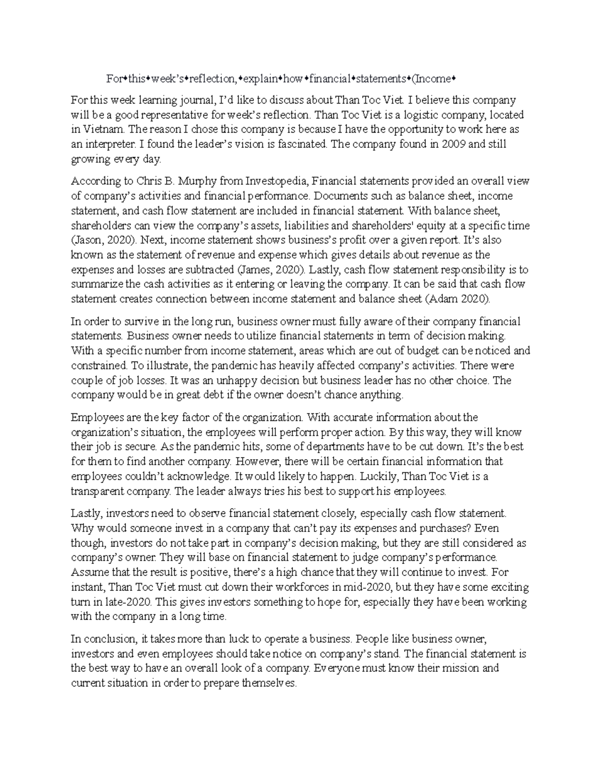 Learning 1 - For this week’s reflection, explain how financial ...