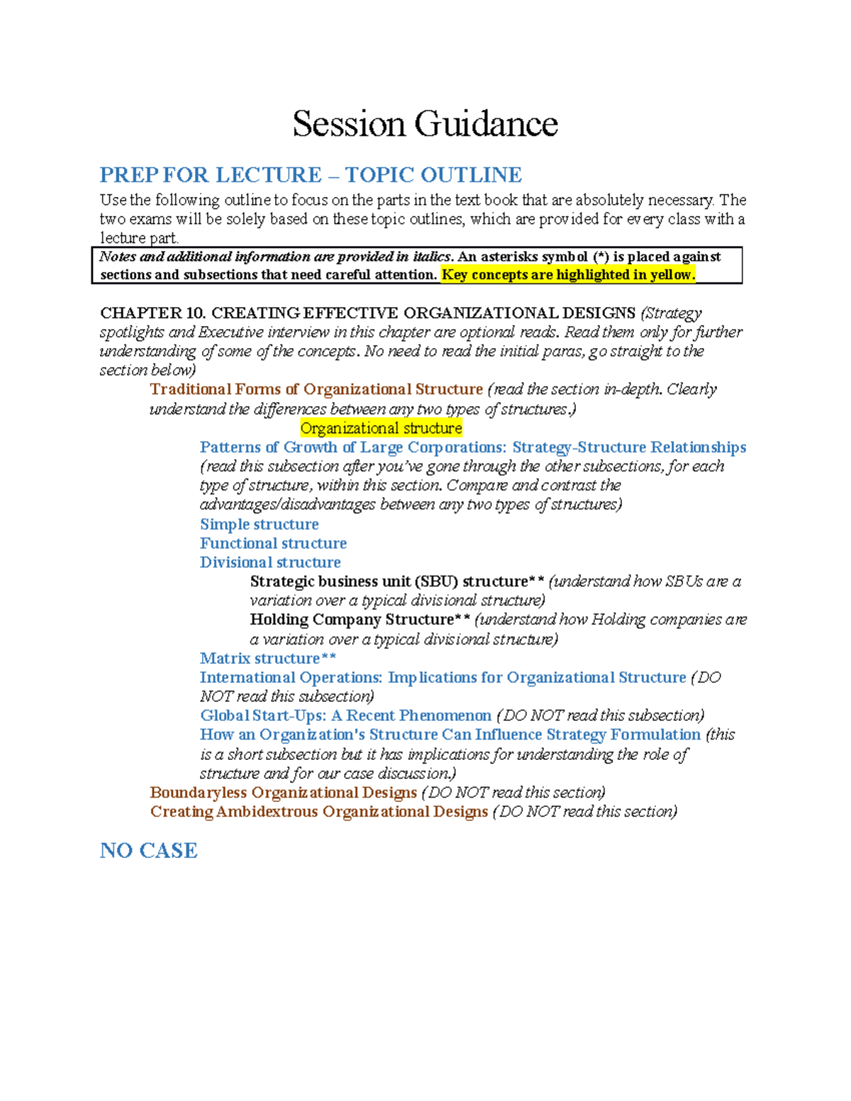 Session guidance Ch10 Org Design - Session Guidance PREP FOR LECTURE – TOPIC OUTLINE Use the ...