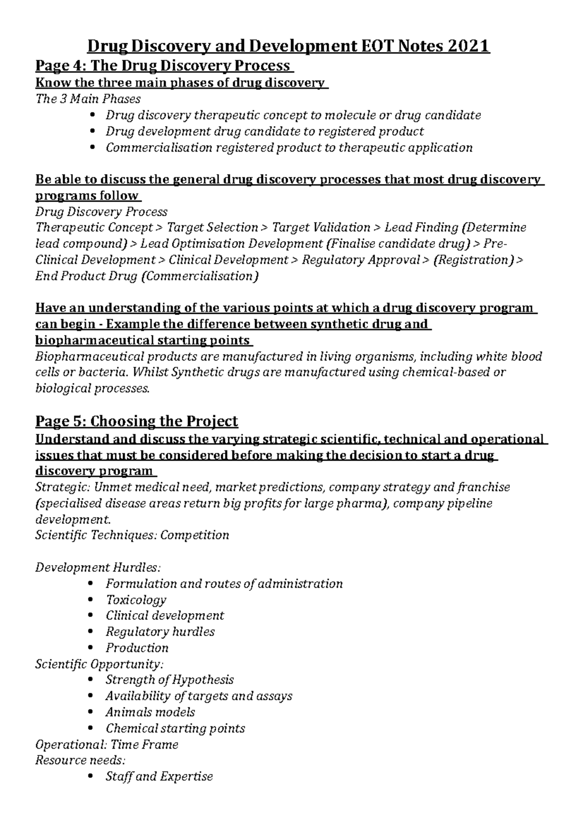 Drug Discovery and Development EOT Notes 2021 - Whilst Synthetic drugs ...