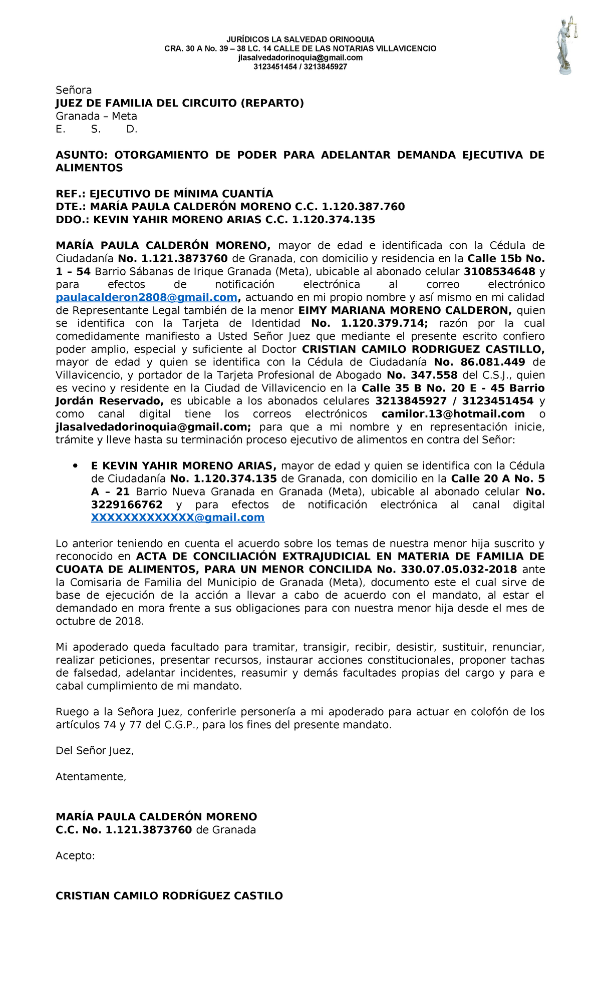 Poder Alimentos DOC Cristian - JURÍDICOS LA SALVEDAD ORINOQUIA CRA. 30 ...