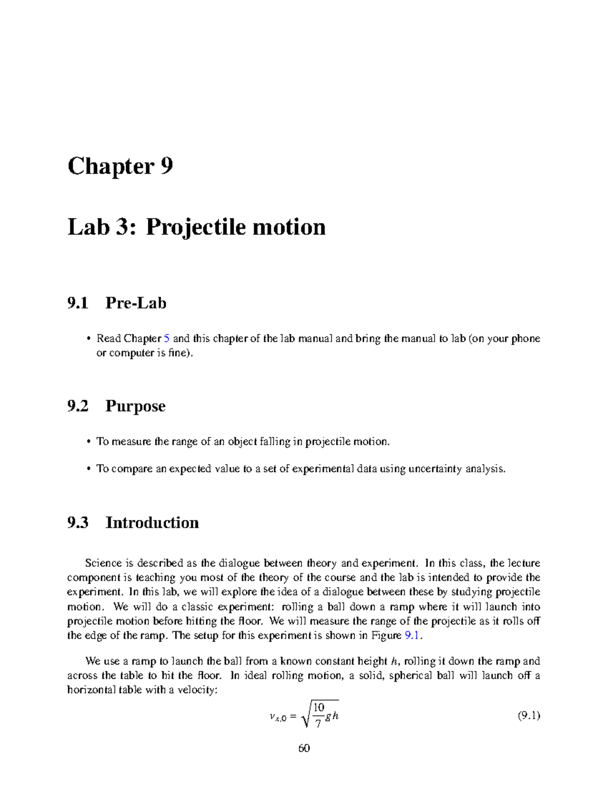 PHYS 124 L3 Projectile Manual - Chapter 9 Lab 3: Projectile motion 9 ...