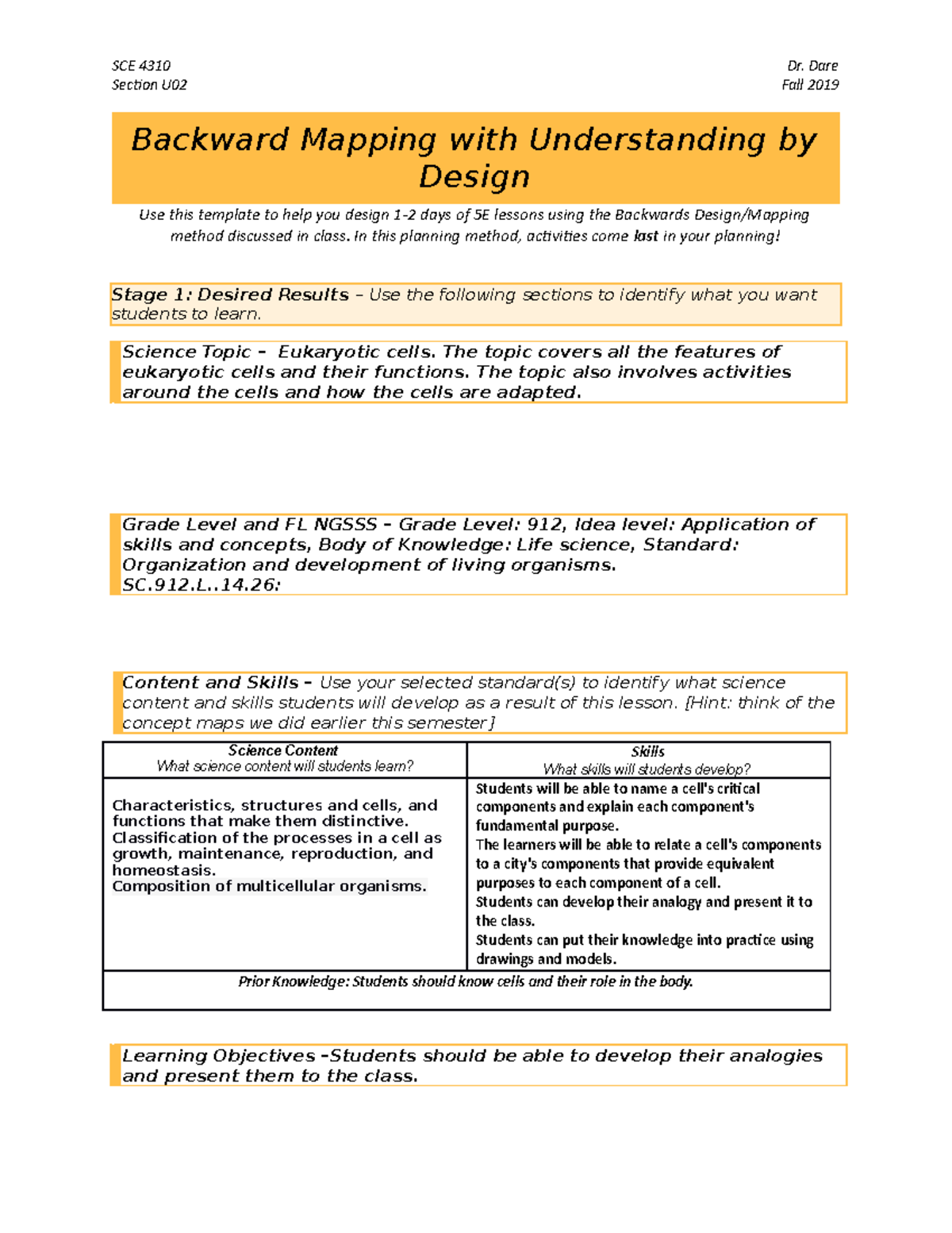 #50631560 Bacwards Mapping - Section U02 Fall 2019 Backward Mapping ...