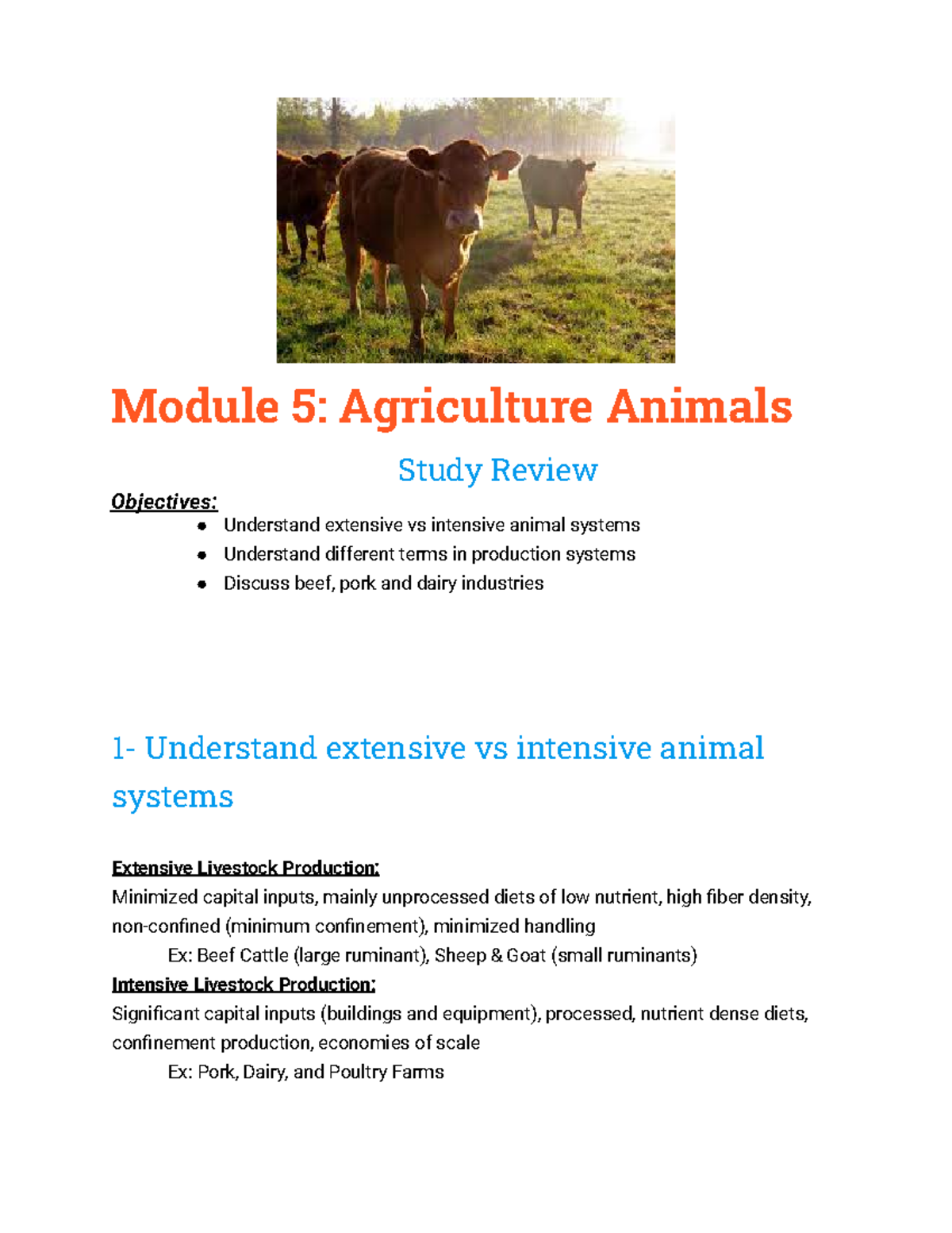 Module 5 ANBI 110 - Module 5: Agriculture Animals Study Review ...