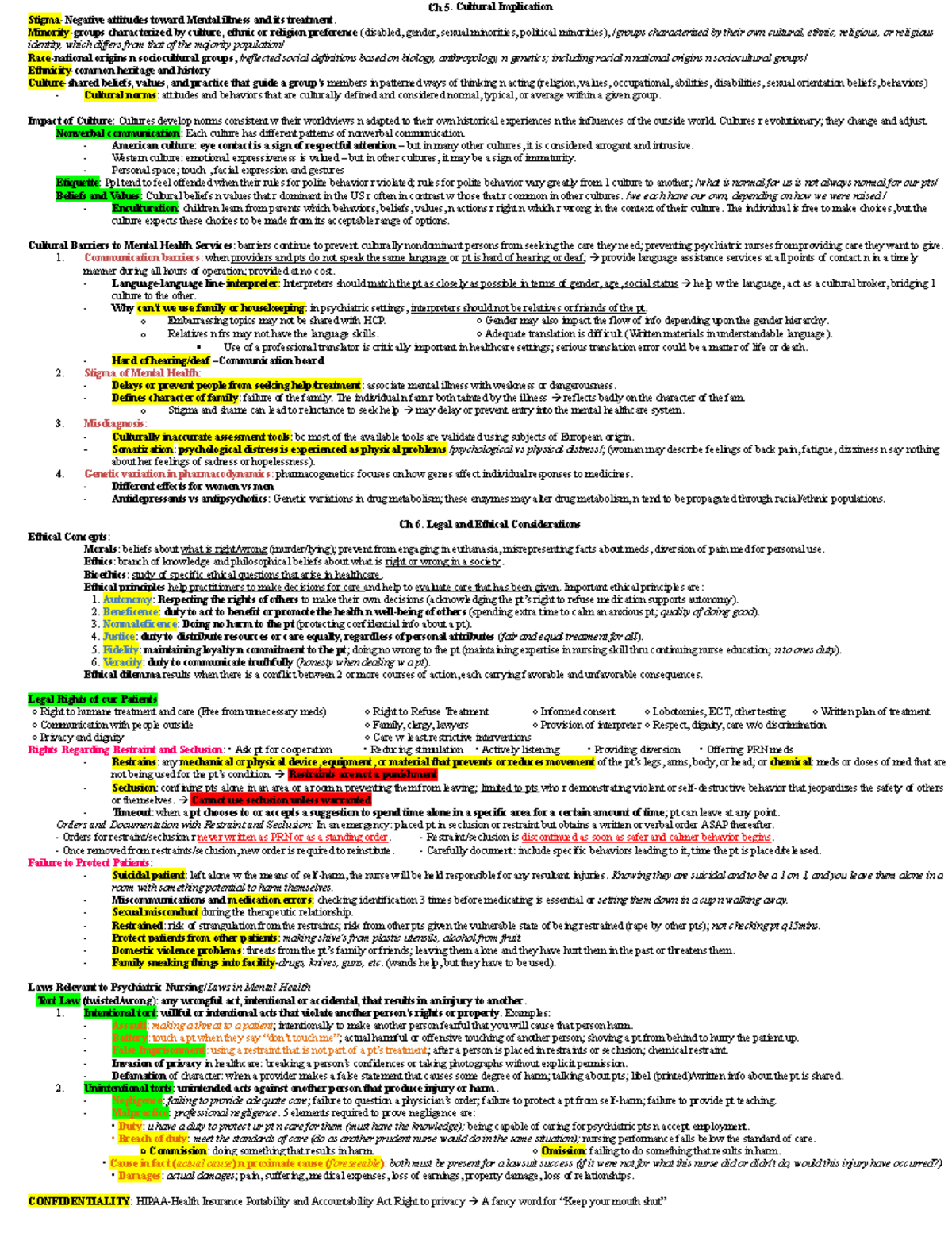 Mental Health Week 1-chapters 5-9 - Ch 5. Cultural Implication Stigma-Negative attitudes toward ...