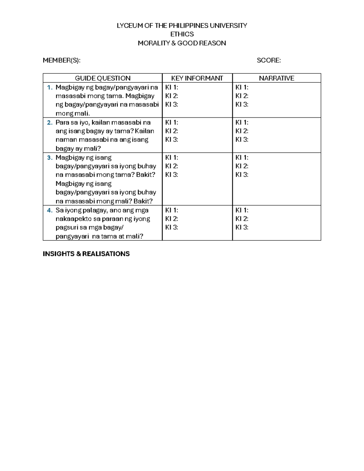 Ethics and Morality - LYCEUM OF THE PHILIPPINES UNIVERSITY ETHICS ...