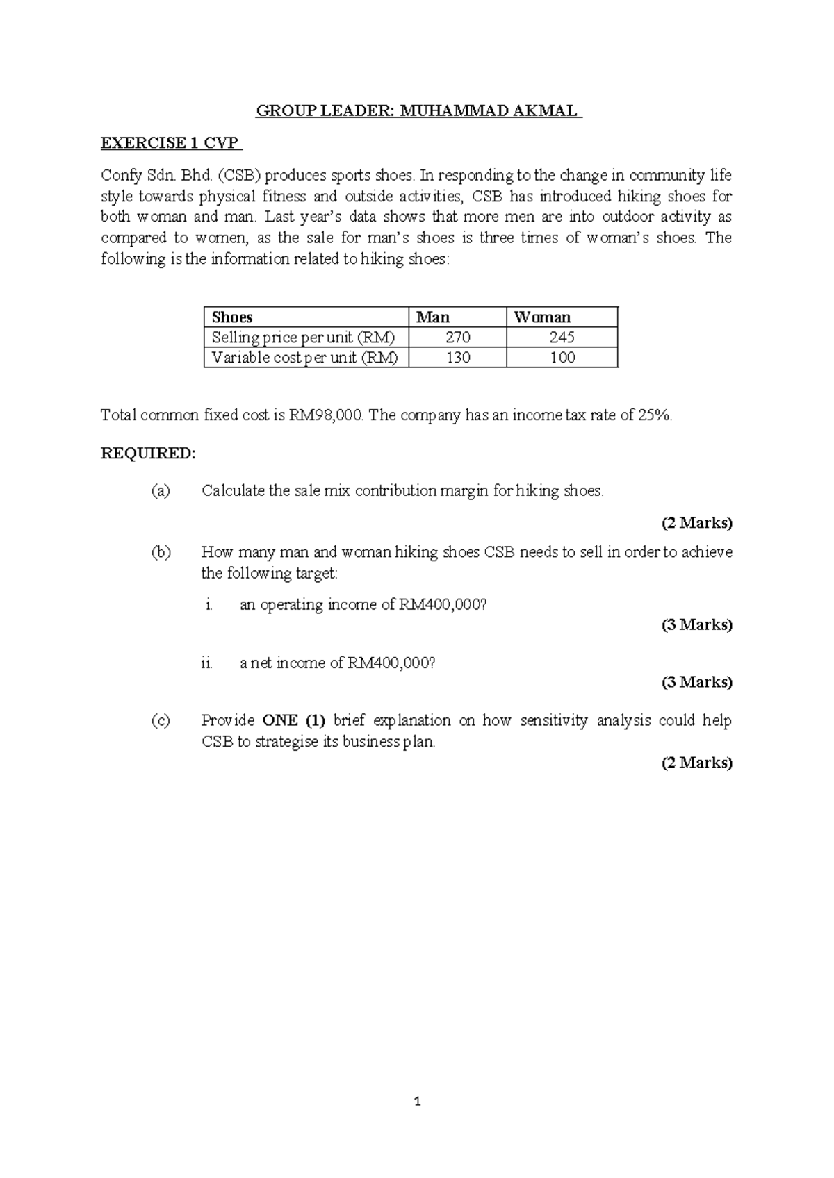 Group G Exercise Q Topic 1 3 - GROUP LEADER: MUHAMMAD AKMAL EXERCISE 1 ...