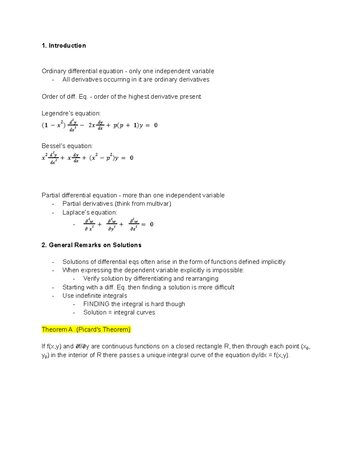 Chapter 1 Sections 1 & 2 - 1. Introduction Ordinary differential ...