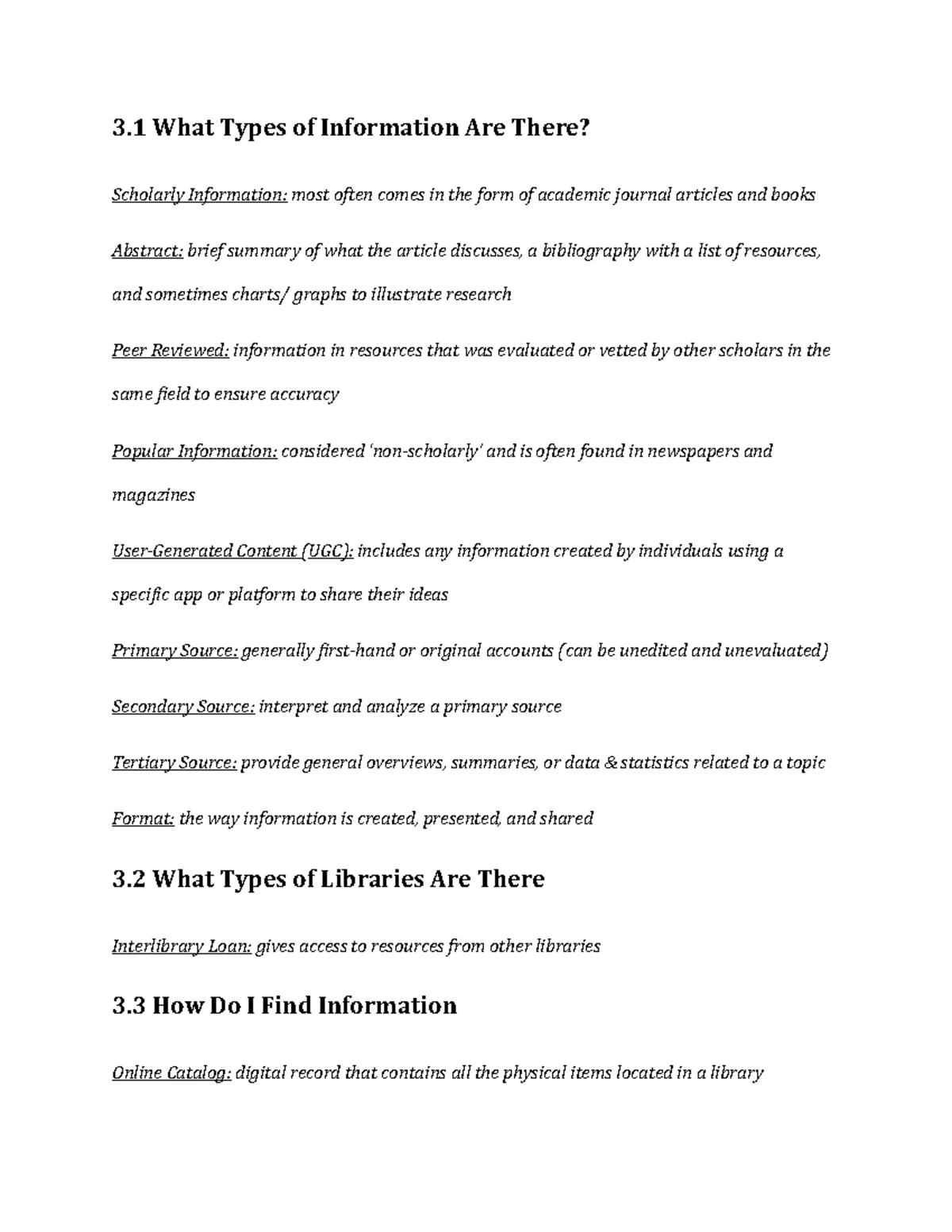 Information Literacy; Chpt. 3 Notes - 3 What Types of Information Are ...