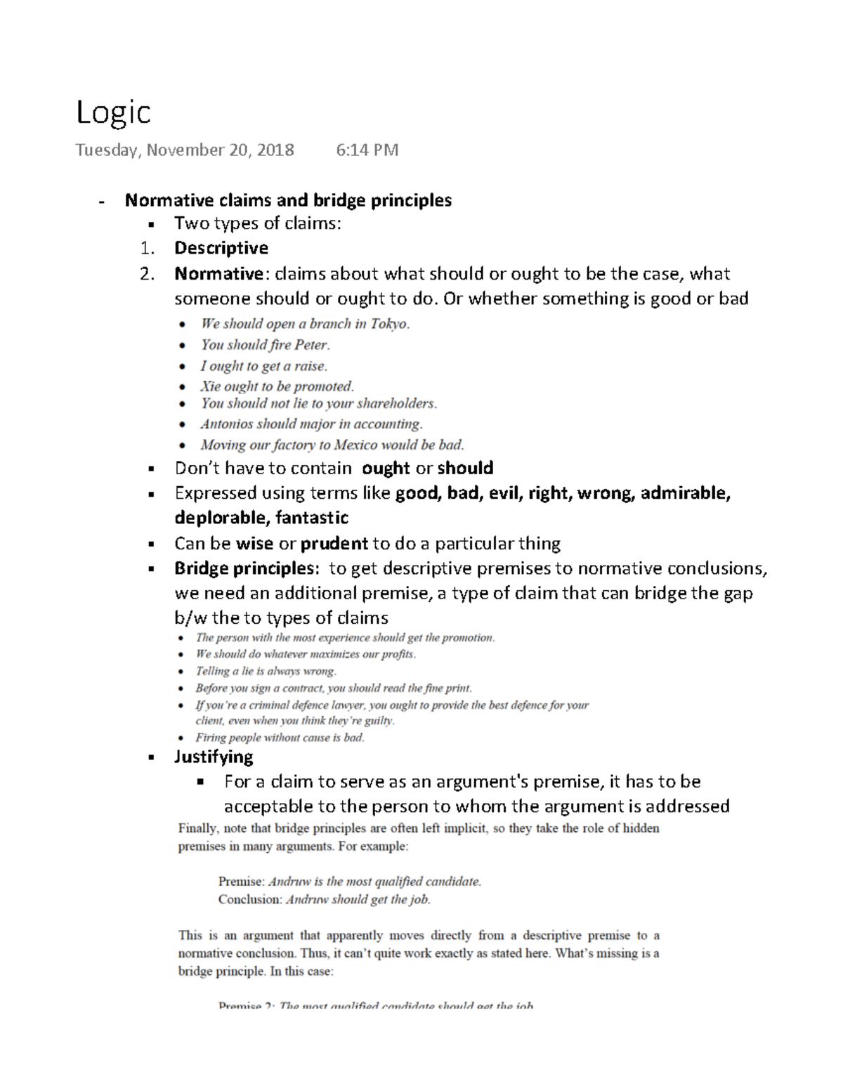 Logic - Descriptive 2. Normative: claims about what should or ought to ...