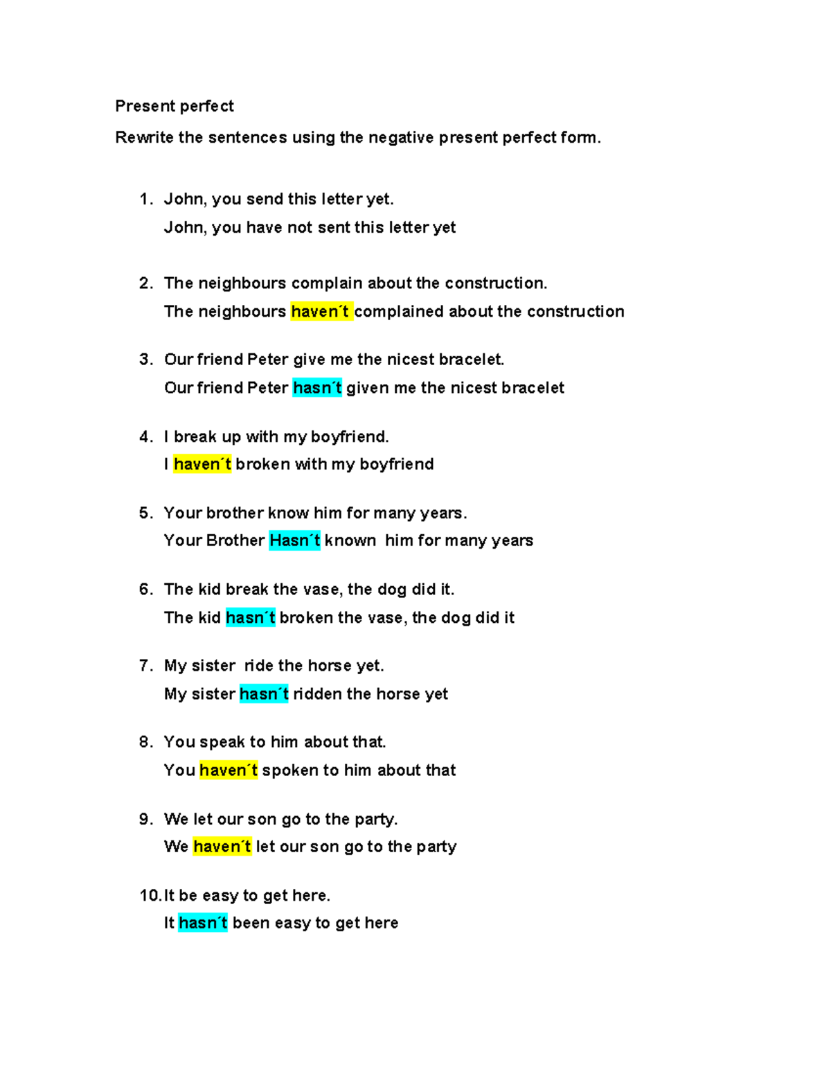 Actividad ingles 7 martes 5 de abril present perf neg - Present perfect ...