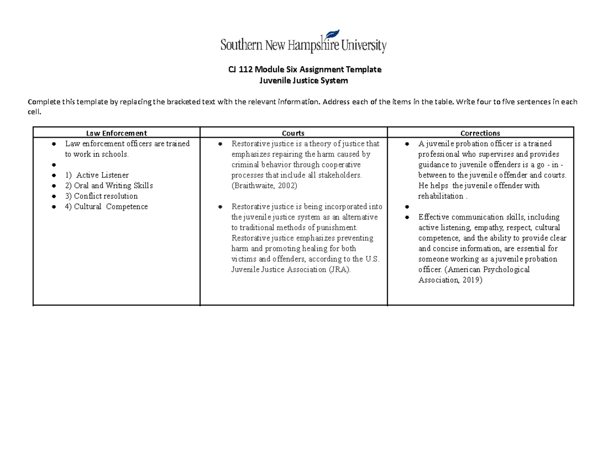 Copy of Copy of CJ 112 Juvenile Justice Template 11 - CJ 112 Module Six ...