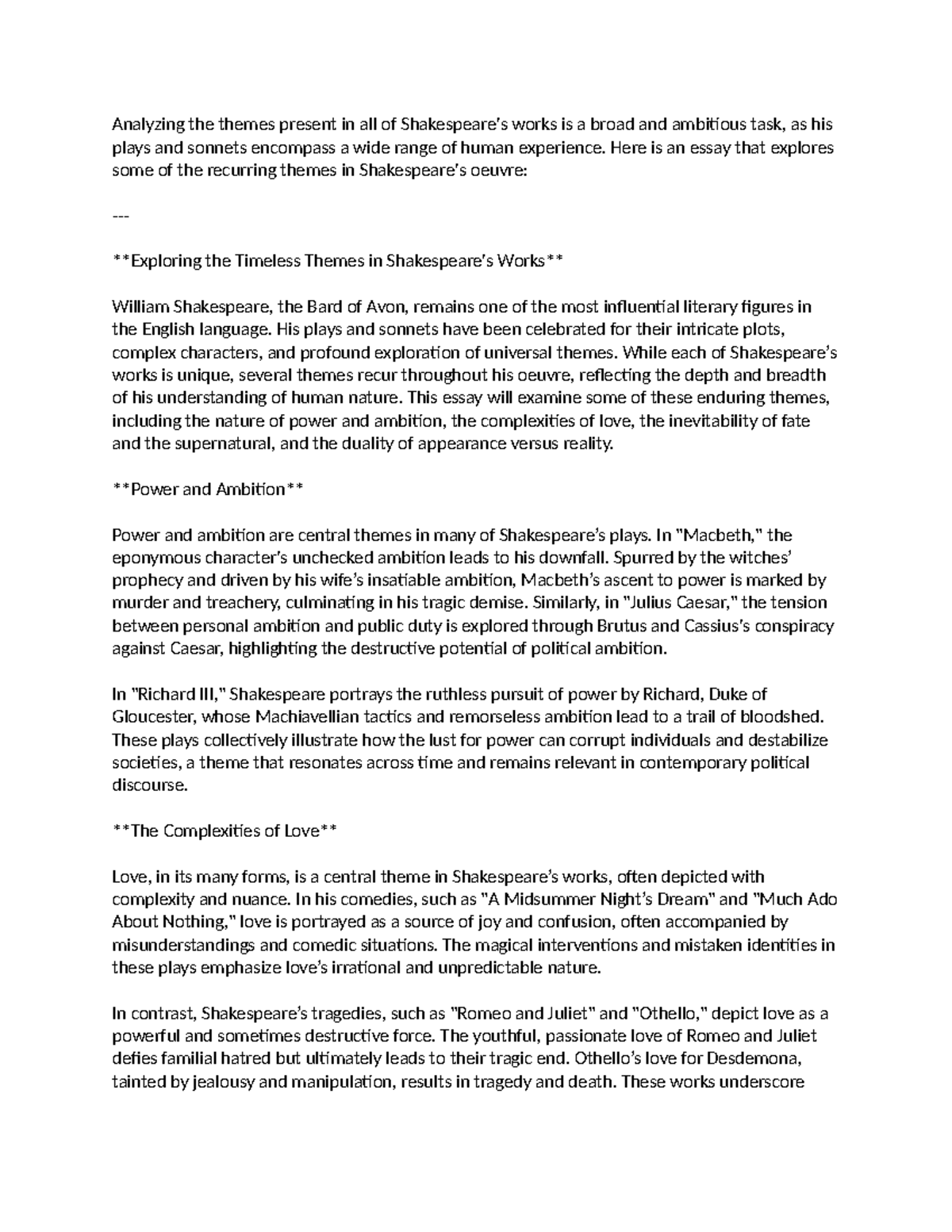 Exploring the Timeless Themes in Shakespeare's Works - Analyzing the ...