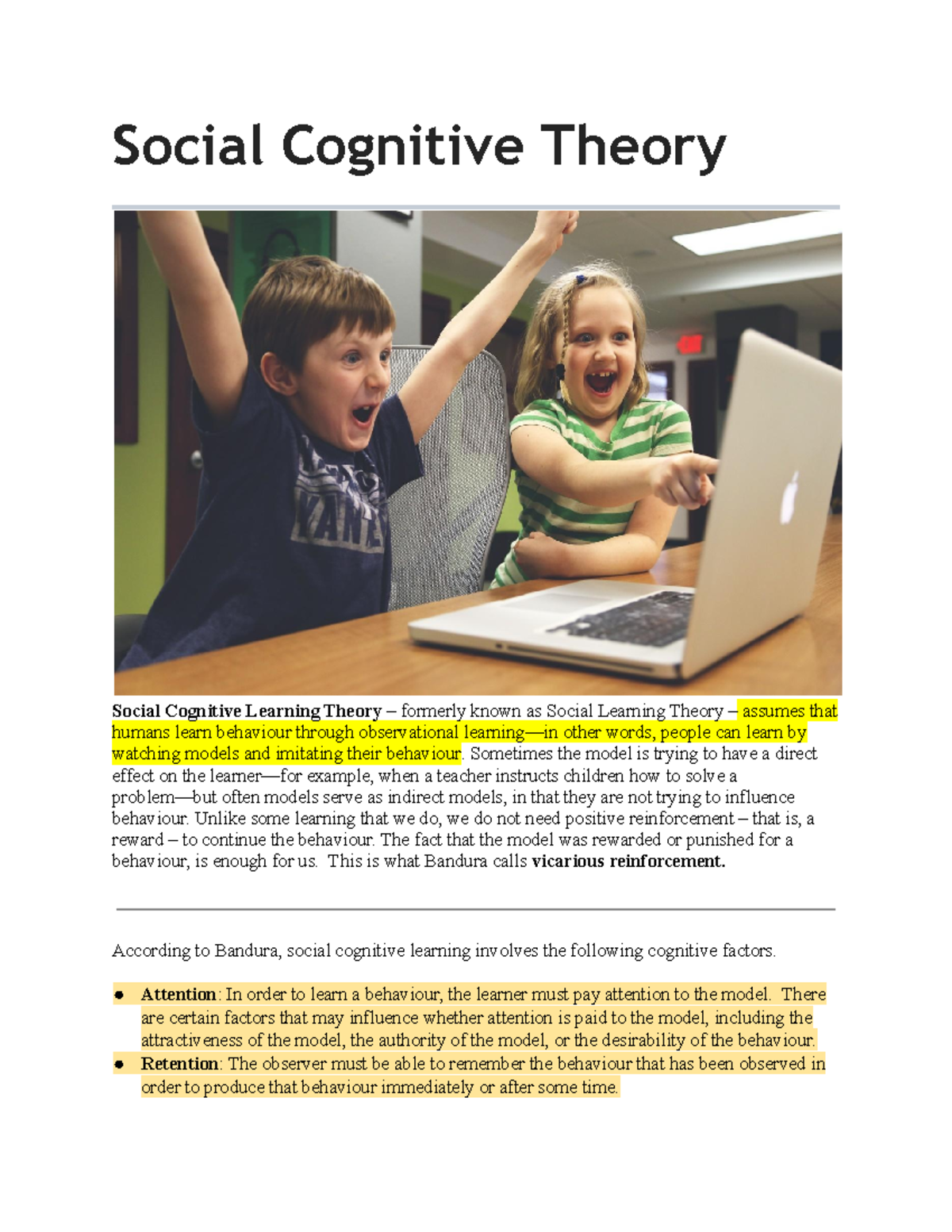 Social Cognitive Theory - Student Notes - Social Cognitive Theory ...