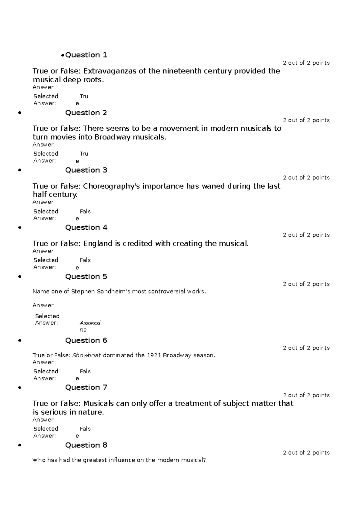 Quiz 9 - Quiz 9 - Question 1 2 out of 2 points True or False ...