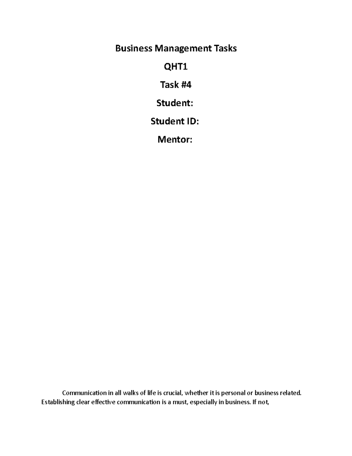Business Management Tasks qht1 task 4 - Business Management Tasks QHT ...