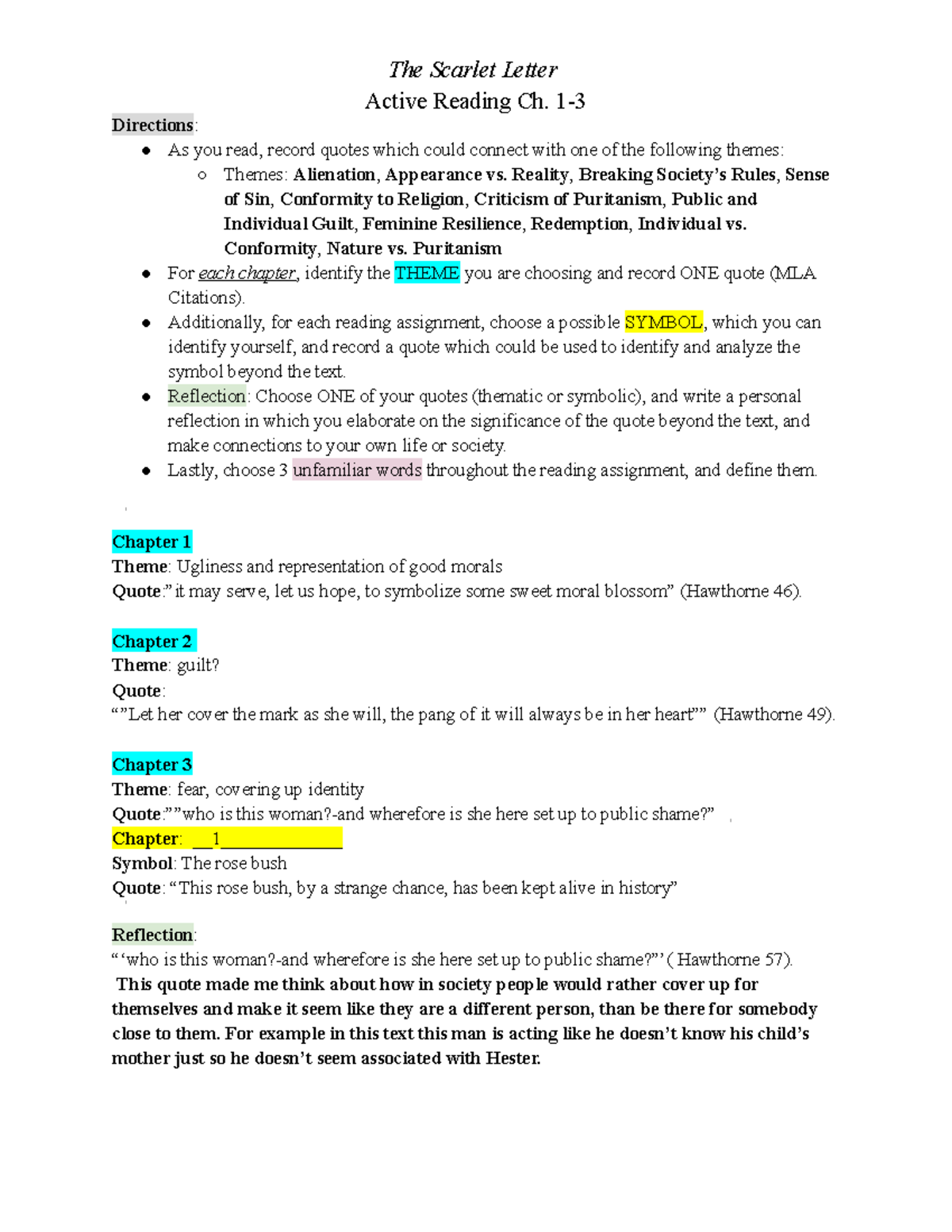 Cameron O'Malley - The Scarlet Letter - Active Reading Ch. 1-3 - The ...