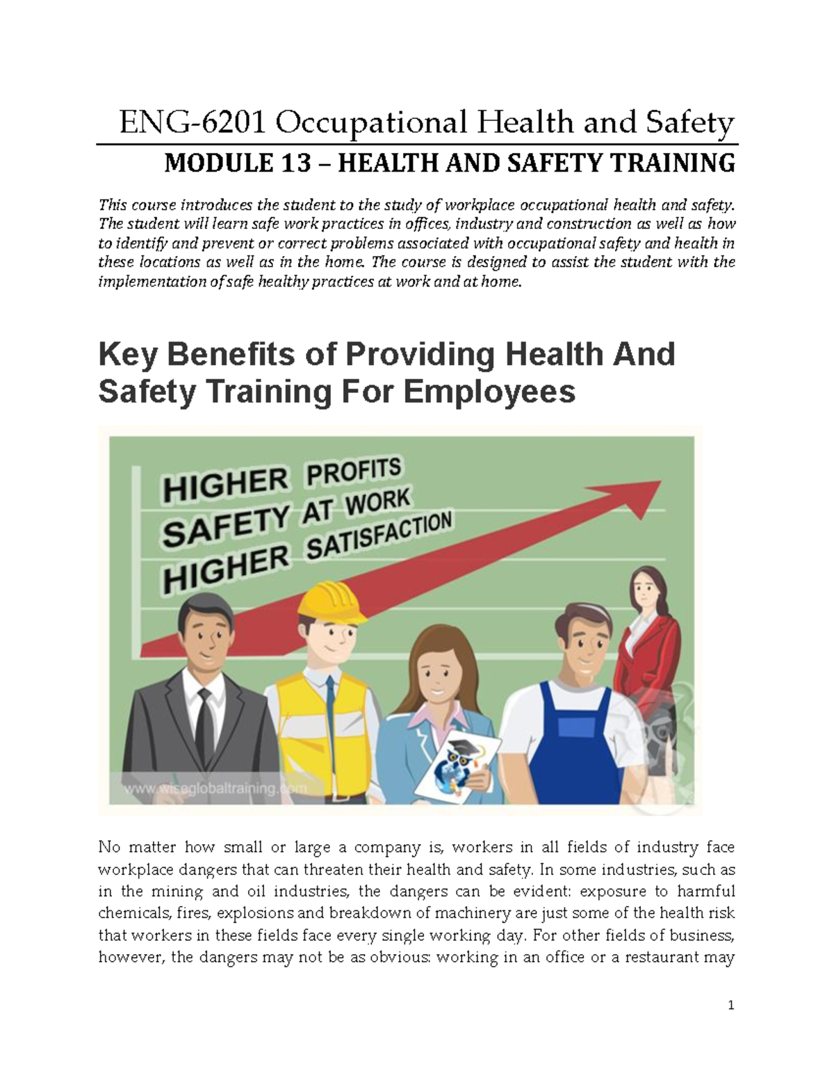 Week 13 - Health and Safety Training - ENG-6201 Occupational Health and ...