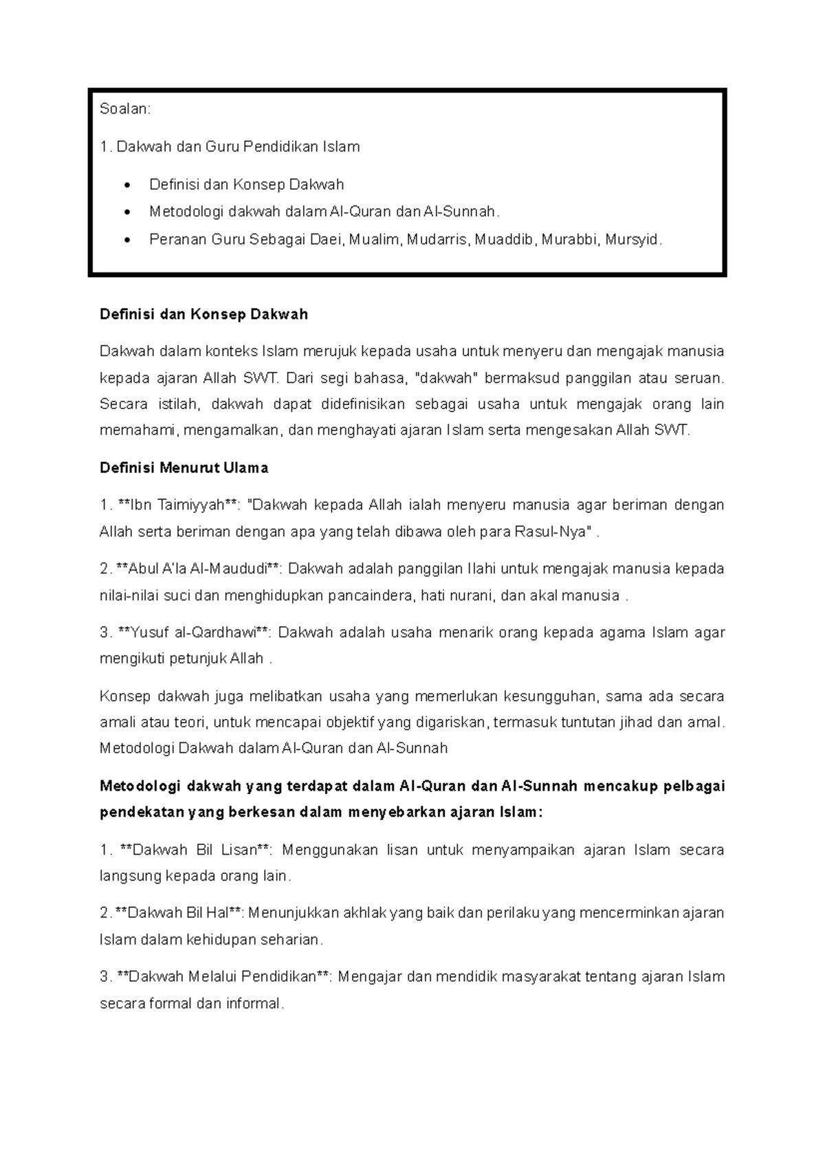 Tutorial M1 - profesionalisme guru - Soalan: Dakwah dan Guru Pendidikan Islam Definisi dan ...