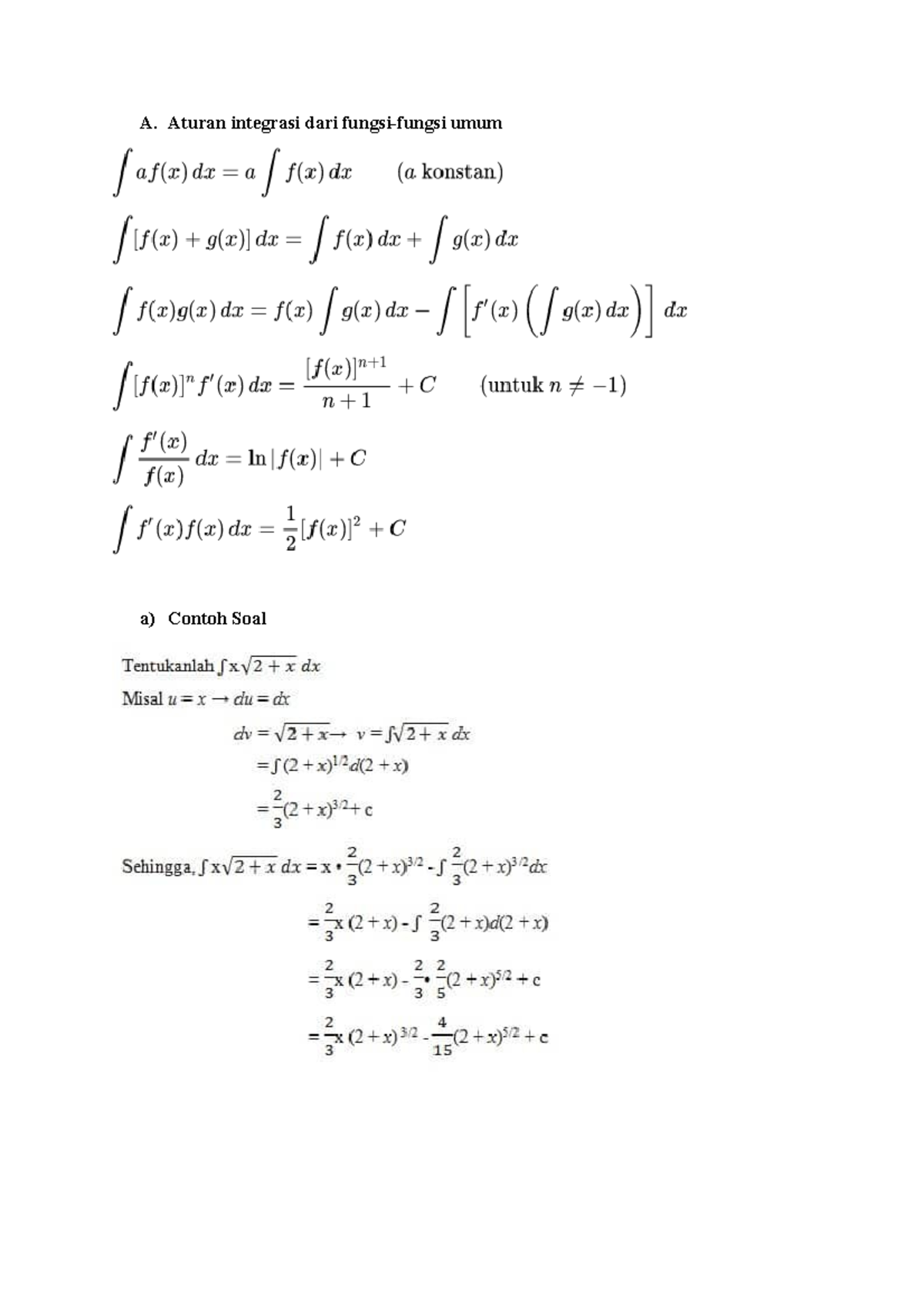 Aturan integrasi dari fungsi - A. Aturan integrasi dari fungsi-fungsi ...