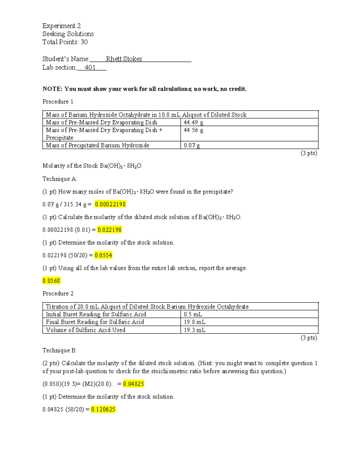 CHEM 110L - Experiment 2 Seeking Solutions - Experiment 2 Seeking ...