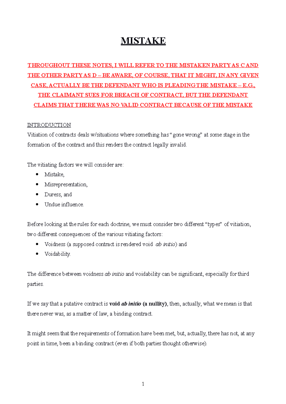 Mistake lesson lecture - LAW-4006B - UEA - Studocu