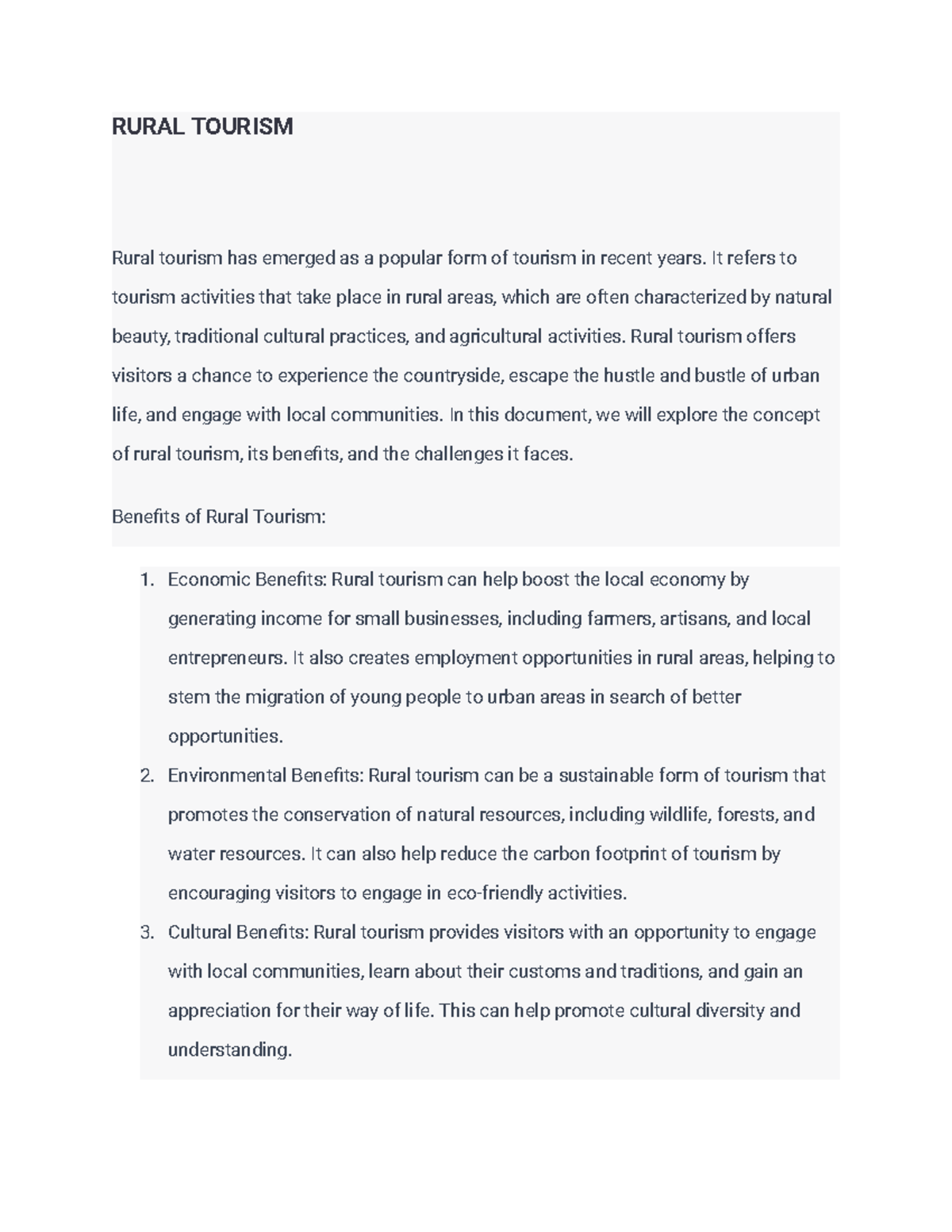 Rural Tourism - RURAL TOURISM Rural tourism has emerged as a popular ...