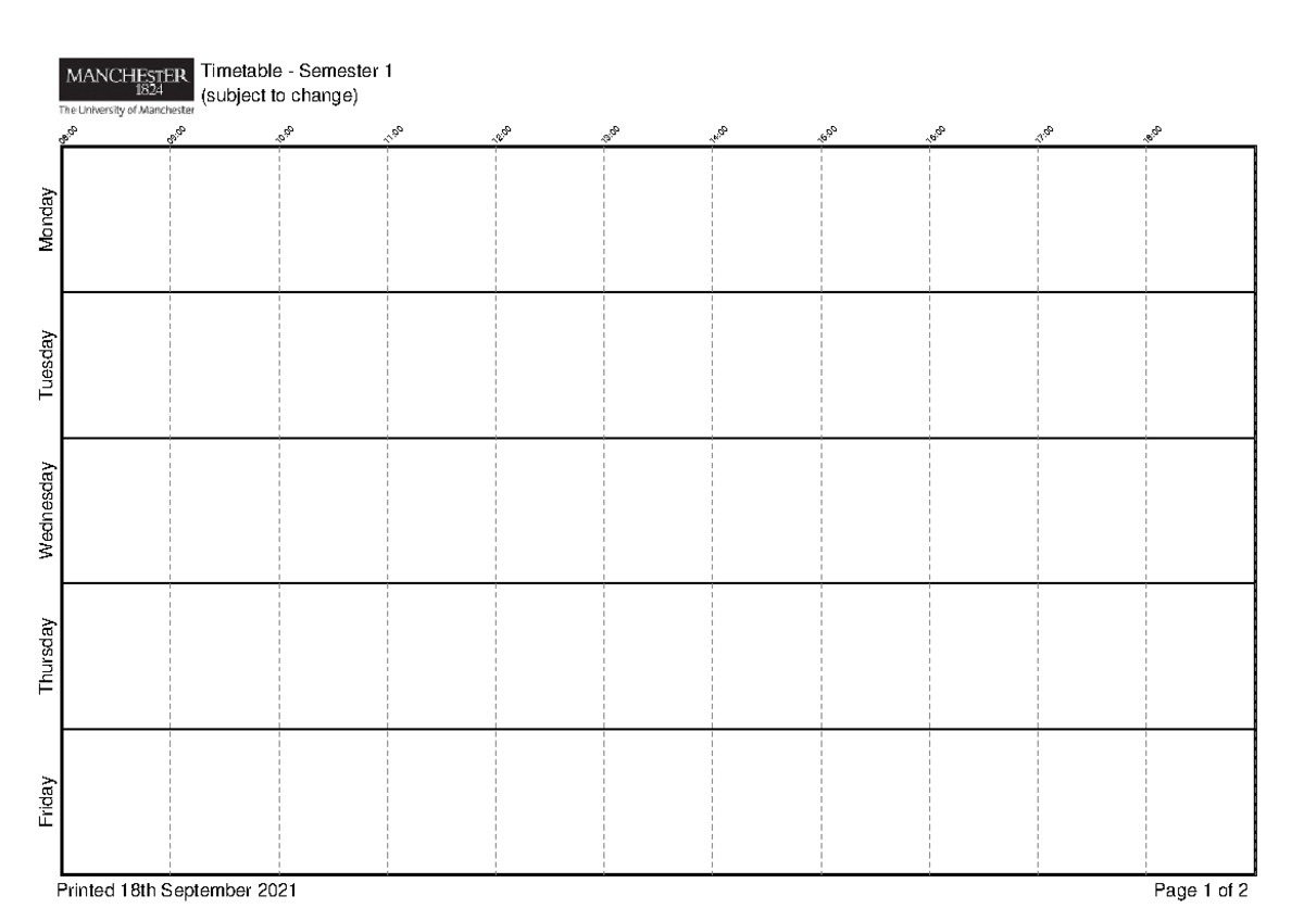 Full Timetable PDF - MATH10101 - Monday Tuesday Wednesday Thursday ...