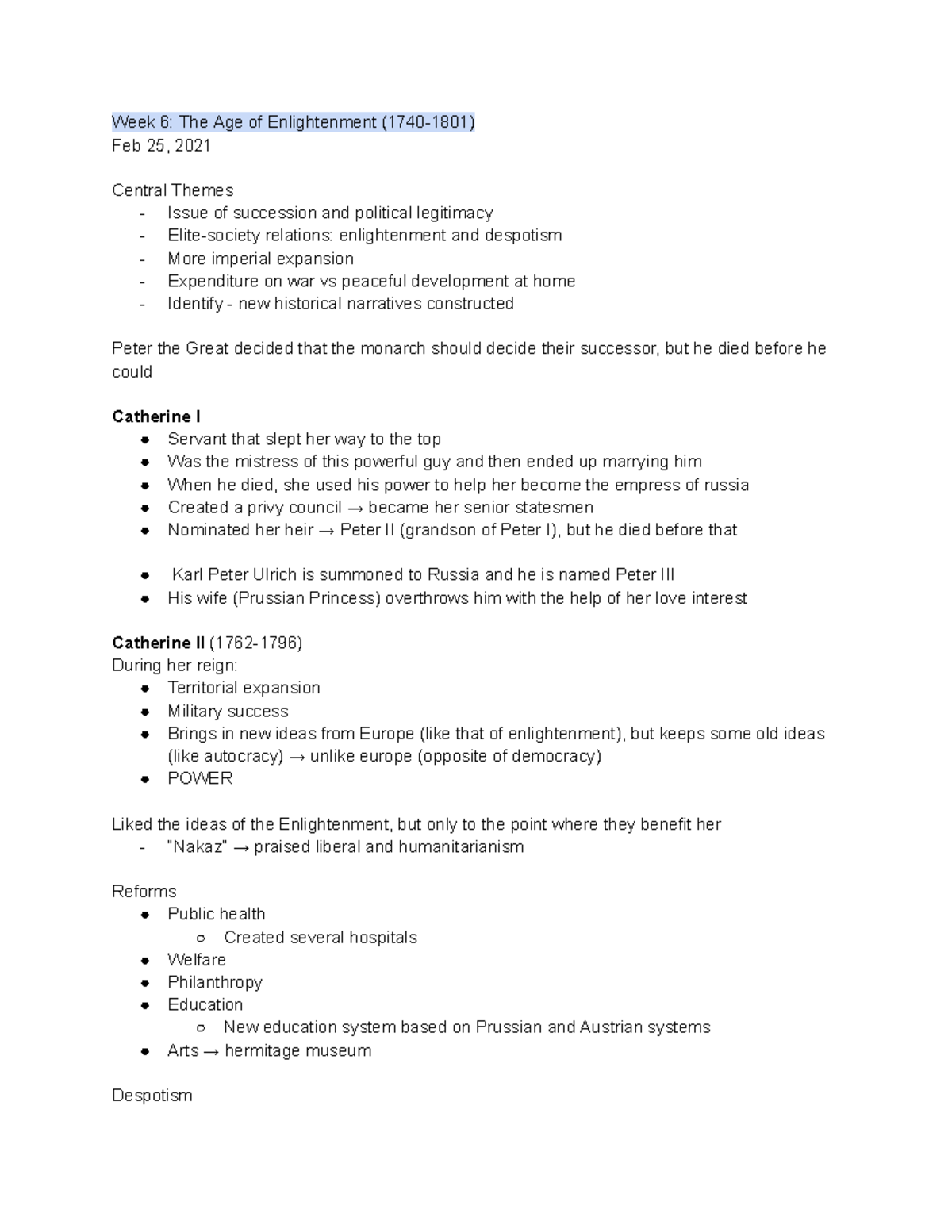 Week 6 The Age of Enlightenment (1740-1801) - Week 6: The Age of ...