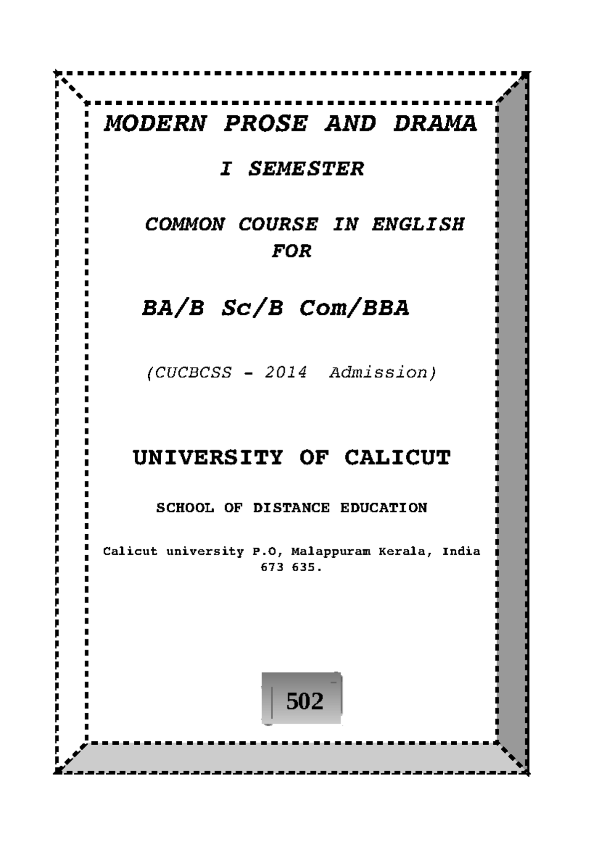 Modern prose and drama pub21dec2014 - MODERN PROSE AND DRAMA I SEMESTER ...