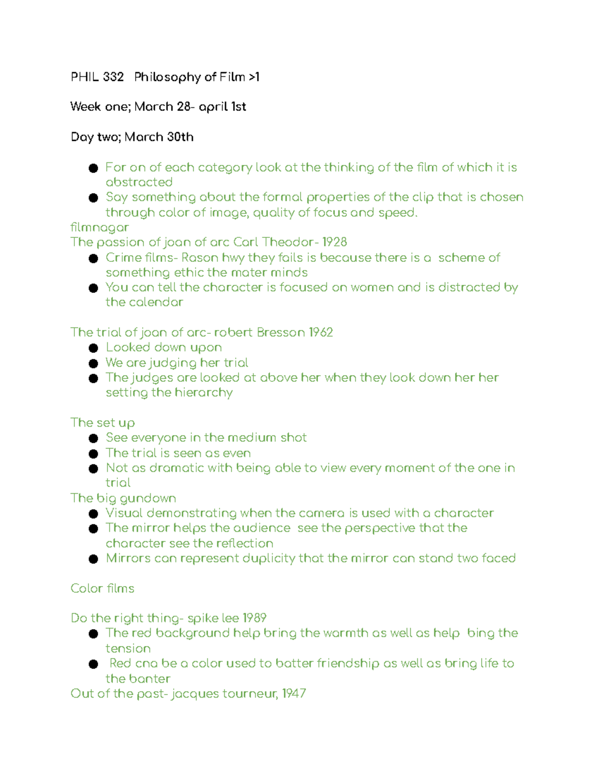 Philosophy of film 332 notes - PHIL 332 Philosophy of Film > Week one ...