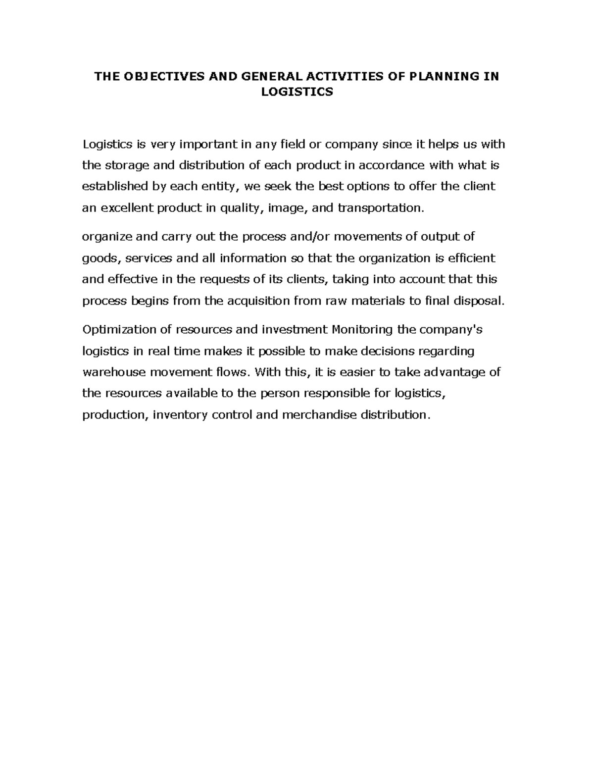 THE Objectives AND General Activities OF Planning IN Logistics - THE ...