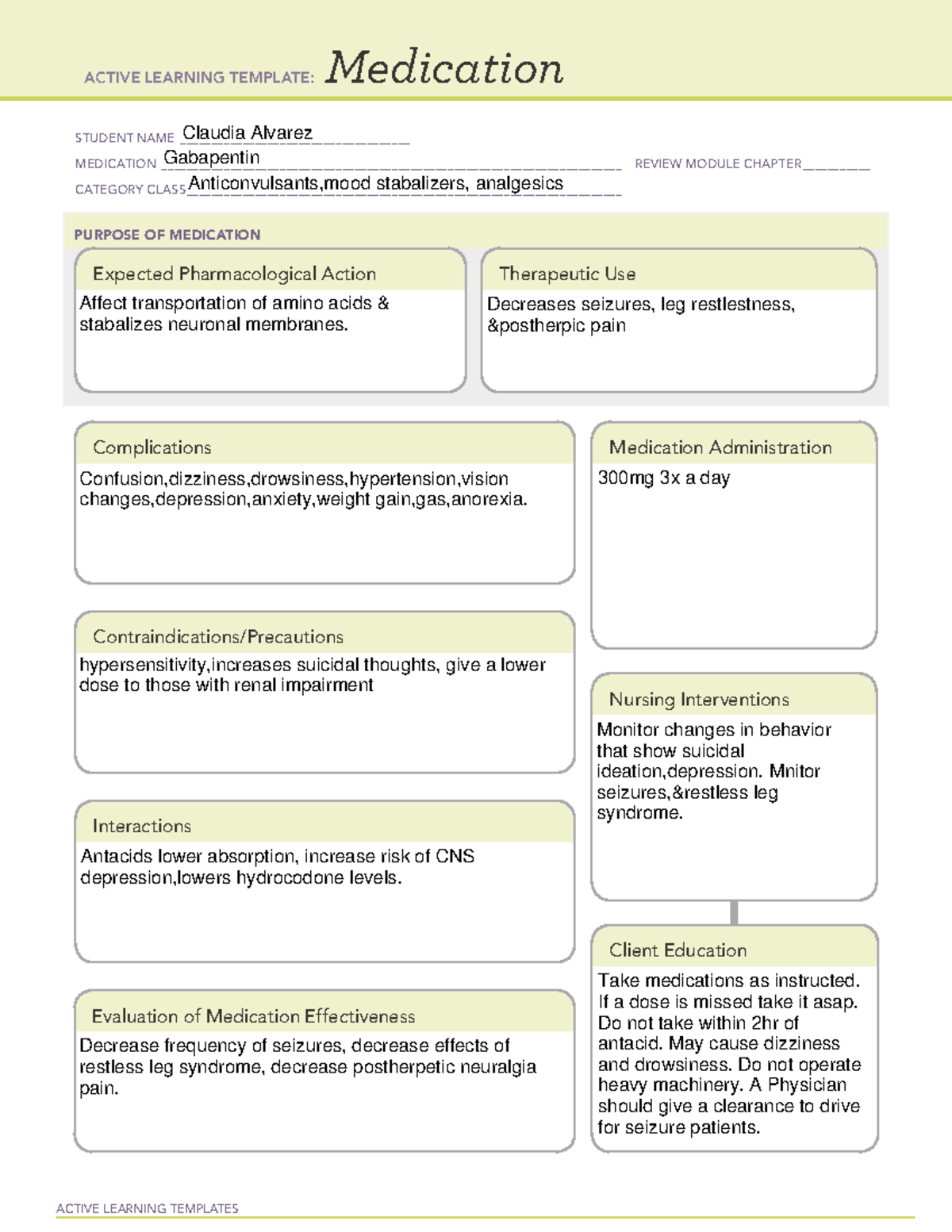Clinical Med card 3 - med card - ACTIVE LEARNING TEMPLATES Medication ...