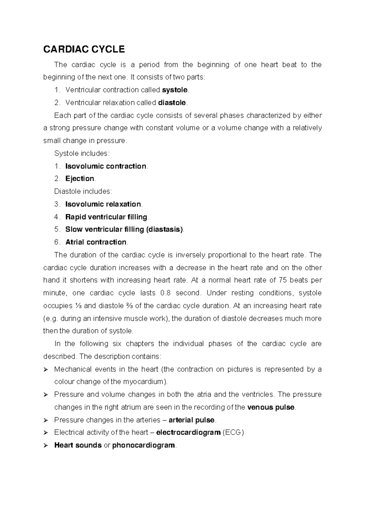 Cardiac-cycle - cardiac cycle summary - 091400 - Studocu