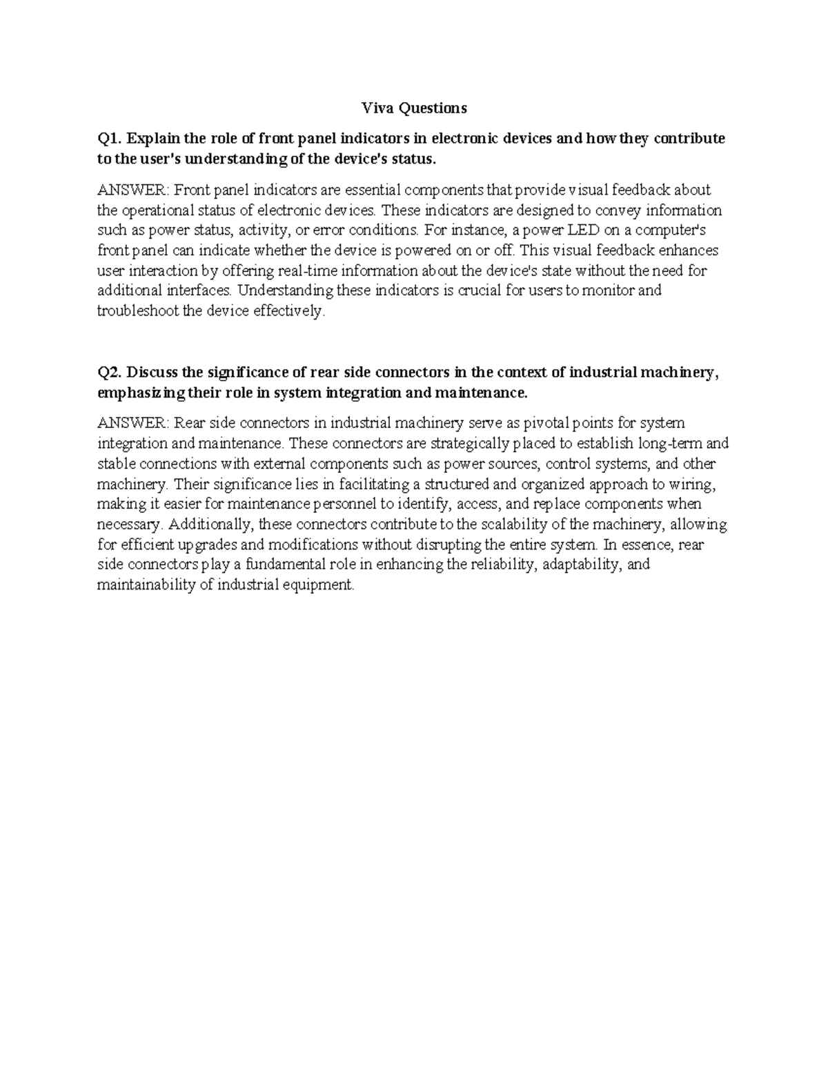 Viva Questions - Question - Q1. Explain the role of front panel ...