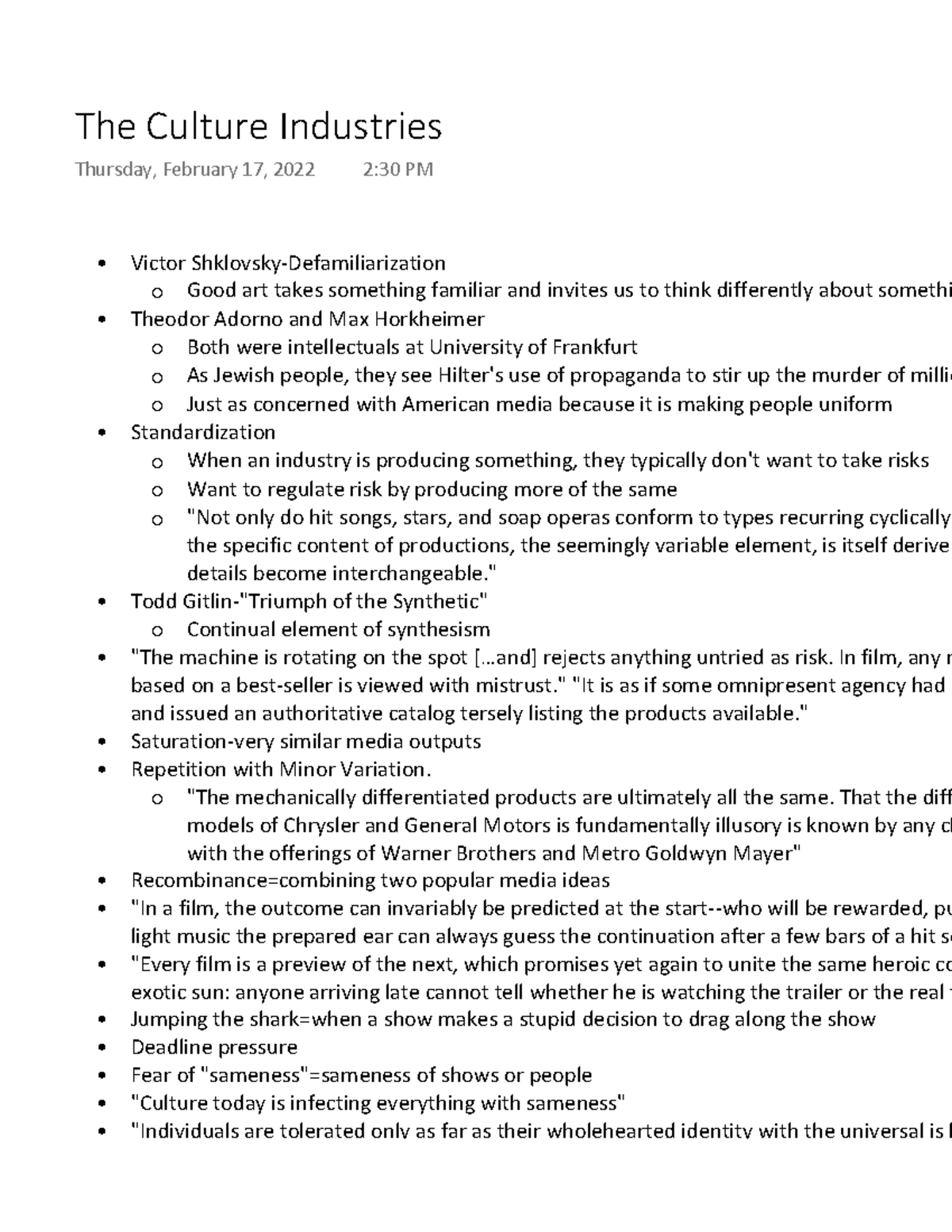 The Culture Industries - Victor Shklovsky-Defamiliarization ï Good art ...