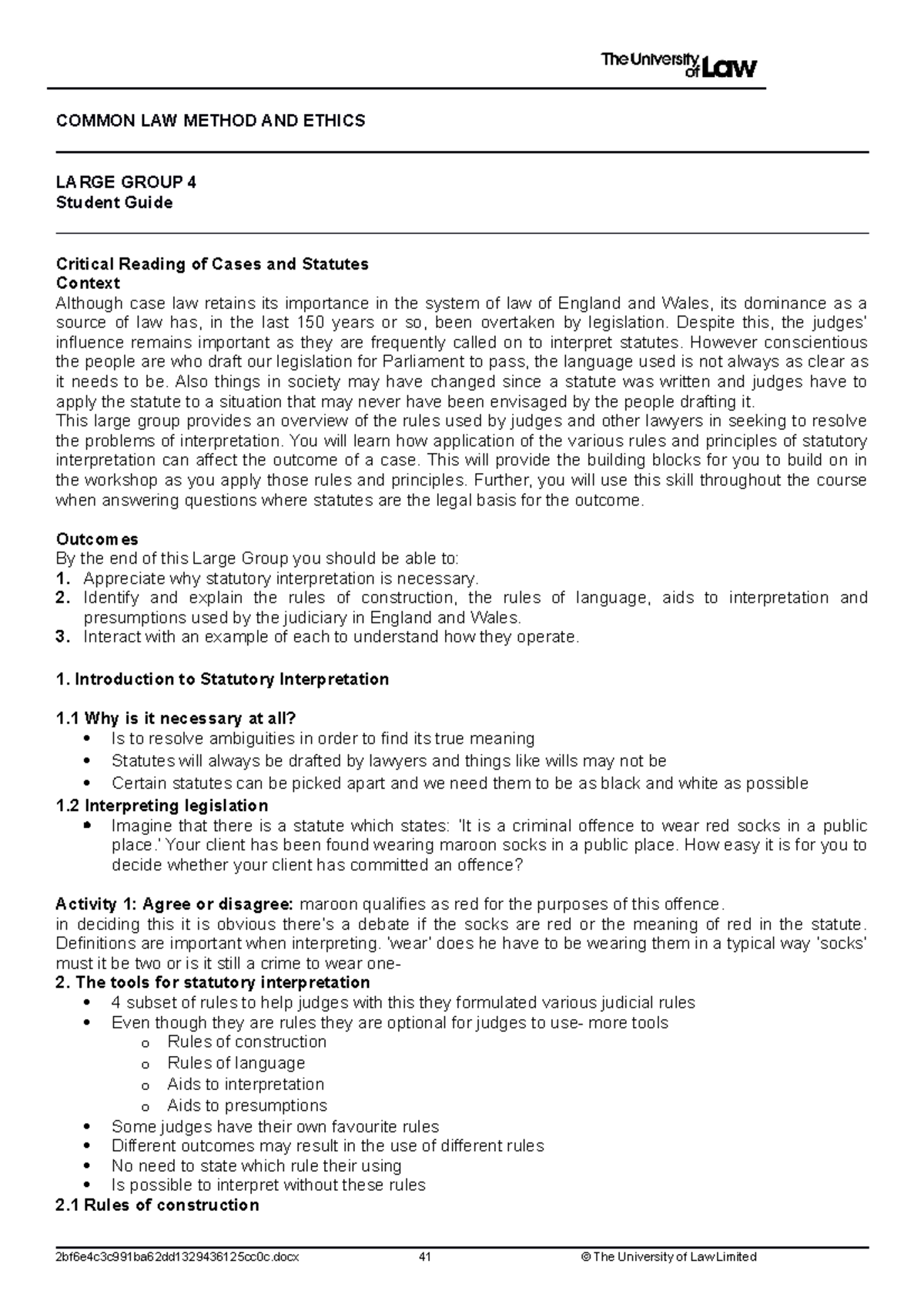 Common large 4 - complete lecture notes - COMMON LAW METHOD AND ETHICS ...