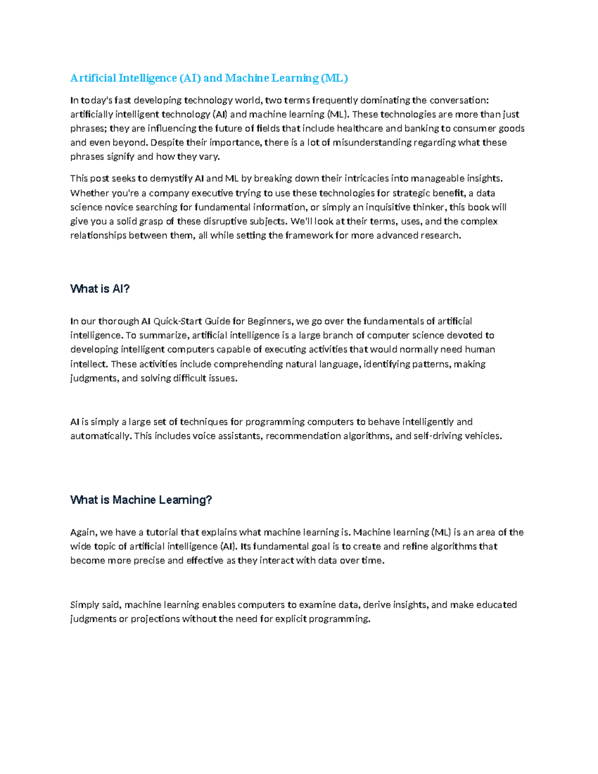 P2 Artificial Intelligence - Artificial Intelligence (AI) and Machine Learning (ML) In today's ...