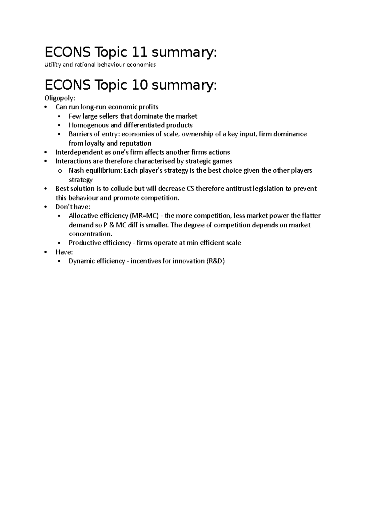 Econs Summary - EXAM SUM - ECONS Topic 11 summary: Utility and rational ...