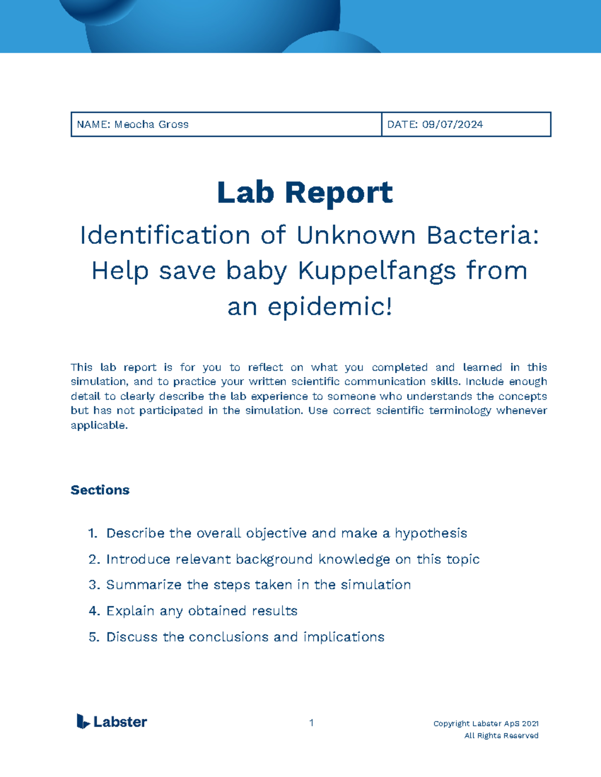 Lab Report Identification of Unknown Bacteria Updated - NAME: Meocha ...