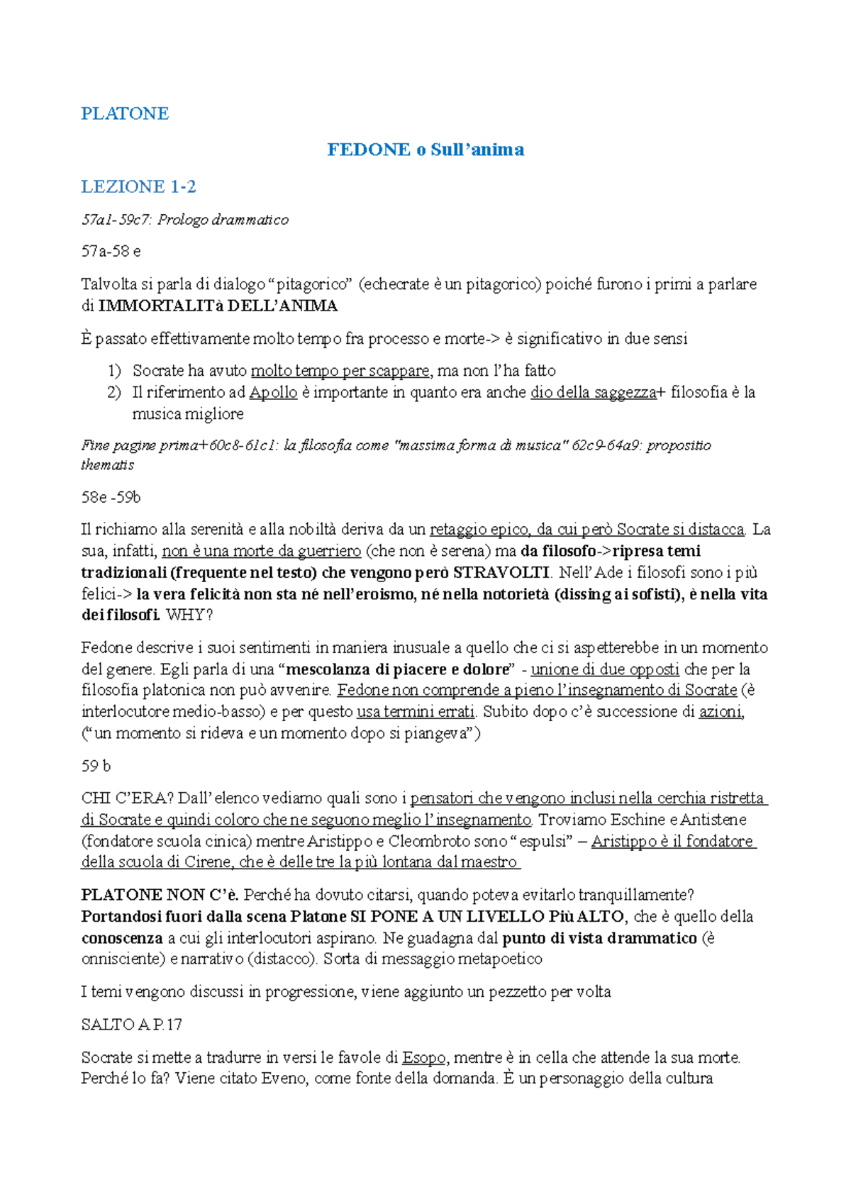 Appunti sul "Fedone" di Platone - PLATONE FEDONE o Sull’anima LEZIONE 1- 57a1-59c7: Prologo ...
