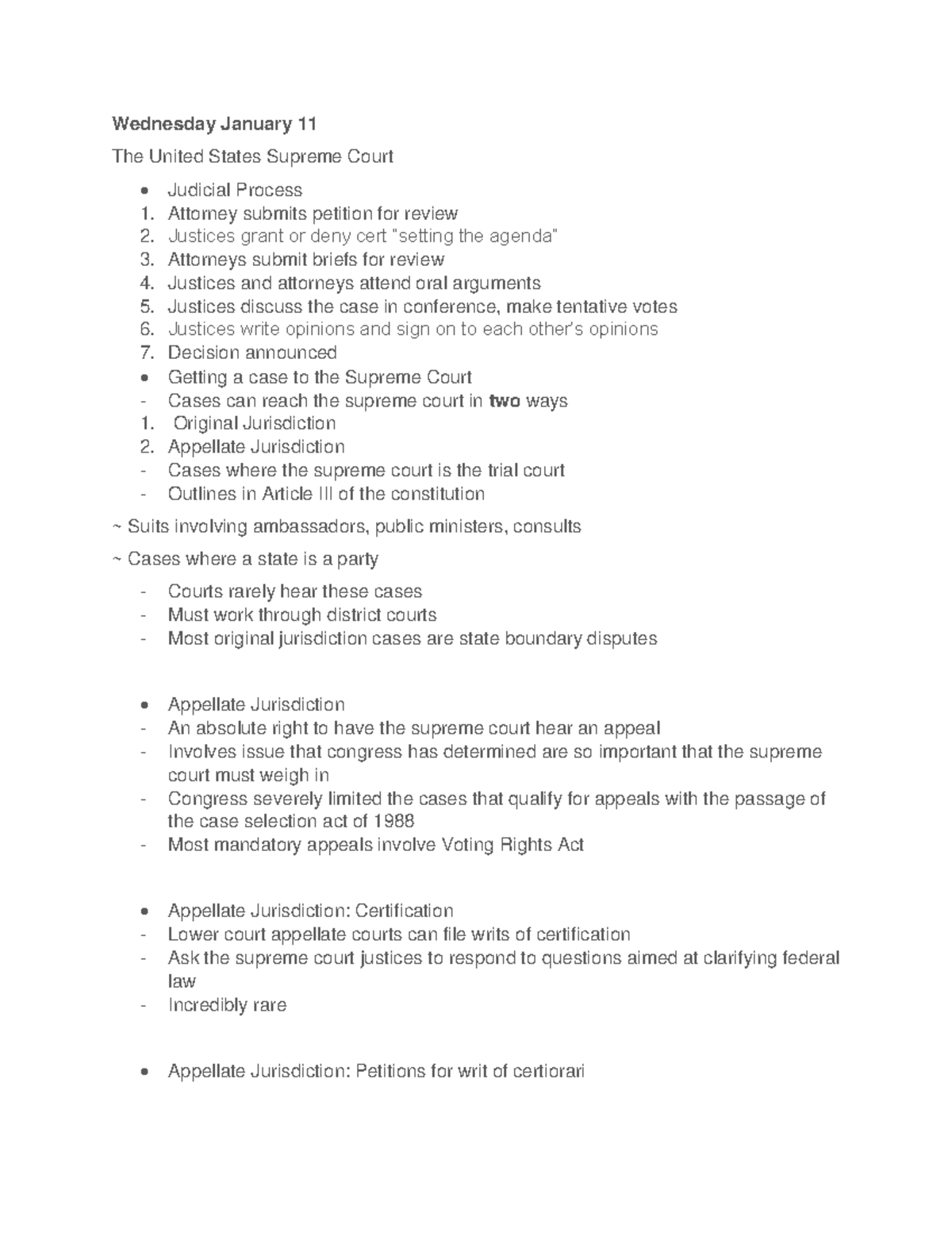 PLS 321 Constitutional Law Notes - Wednesday January 11 The United ...