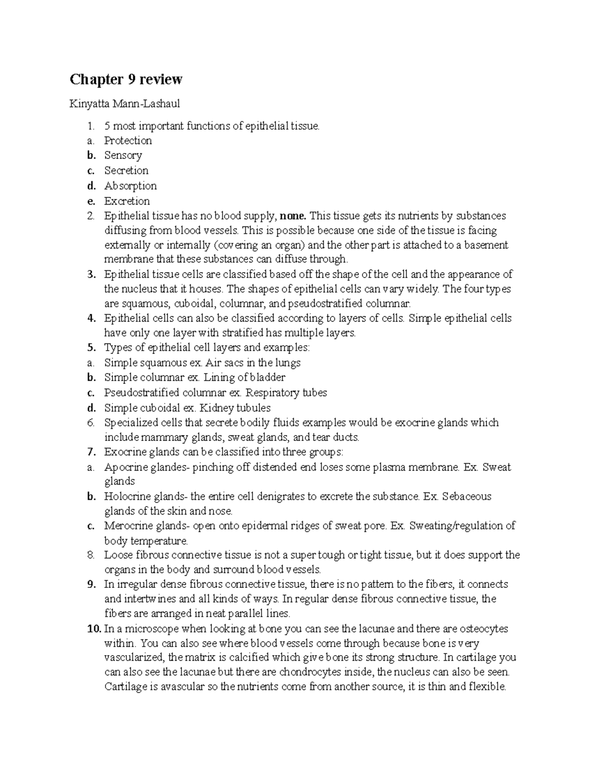 Chapter 9 review A&P - Chapter 9 review Kinyatta Mann-Lashaul 5 most ...