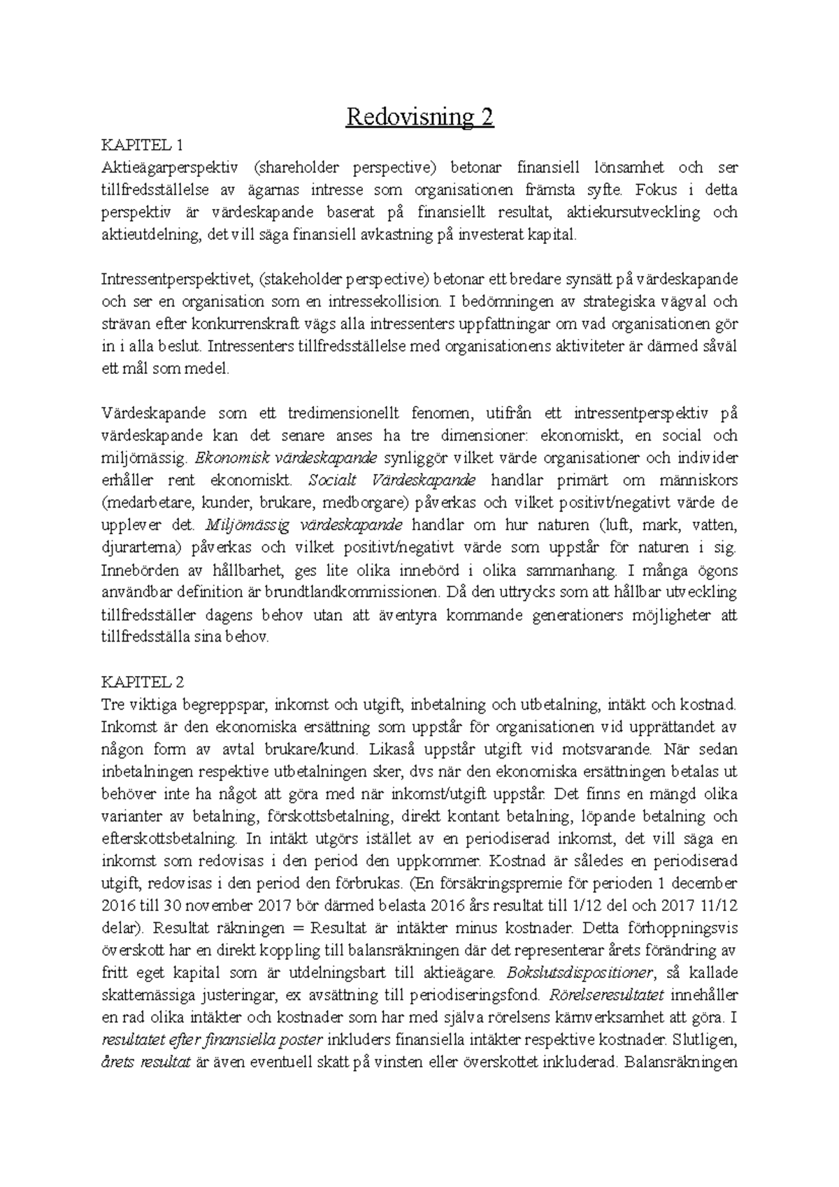 Redovisning 2 - Sammanfattning - Redovisning 2 KAPITEL 1 ...