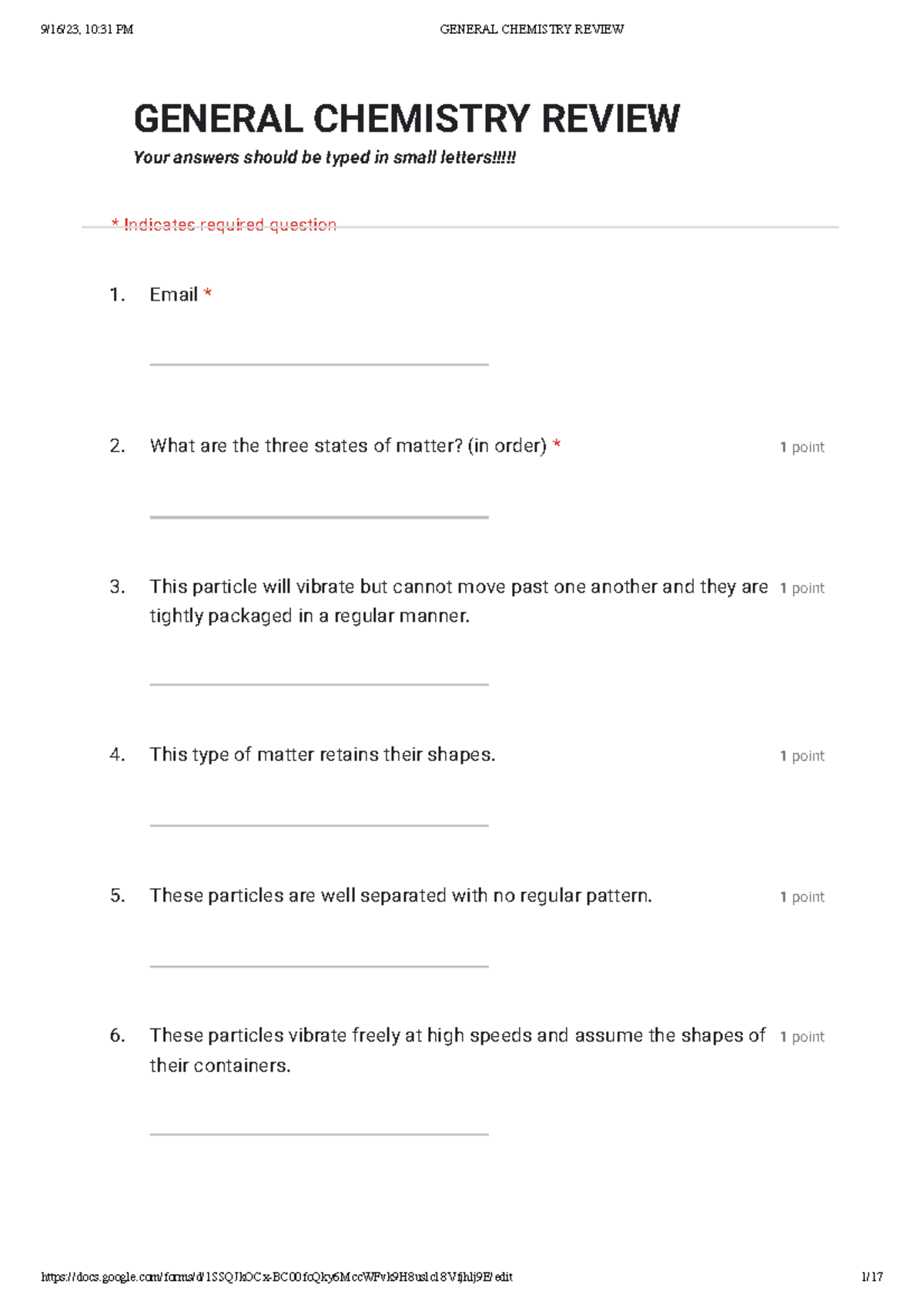 General Chemistry Review QUIZ(google form) - - Studocu