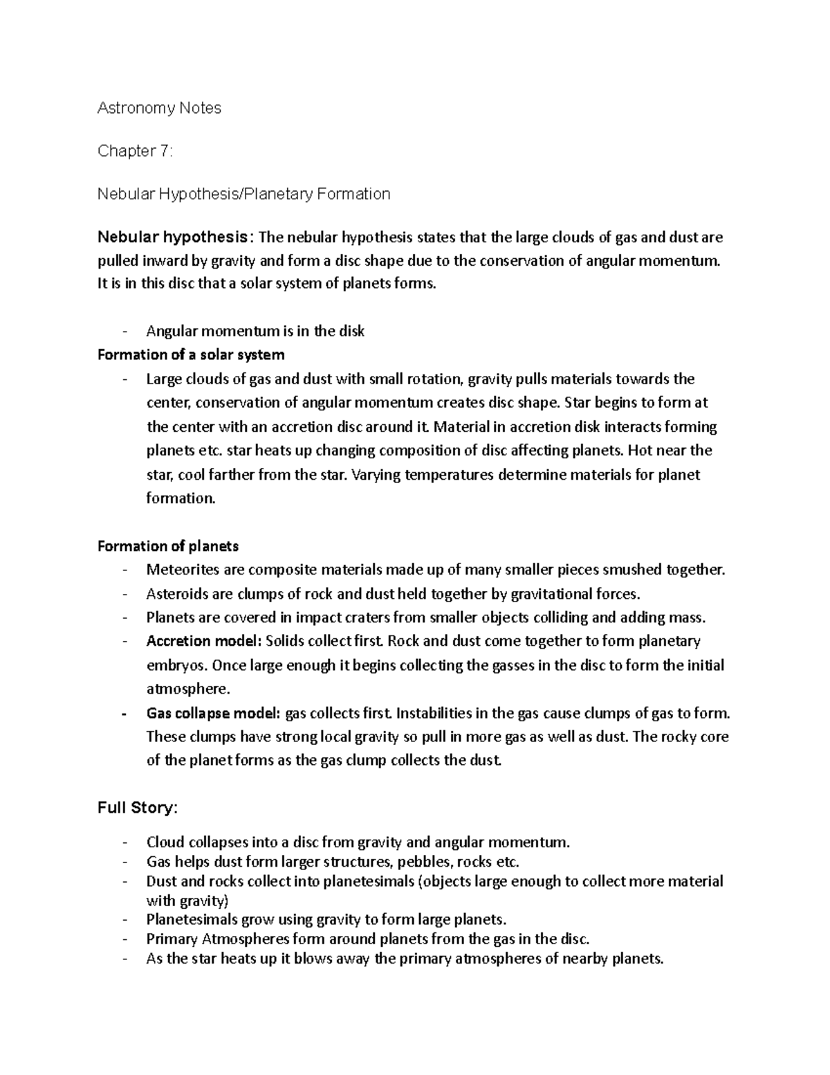 Astronomy Unit 2 Notes - Astronomy Notes Chapter 7: Nebular Hypothesis ...