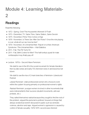 Module 5 Learning Materials WST 371 Sex and the City (2021 Spring - A) - Module 5: Learning ...