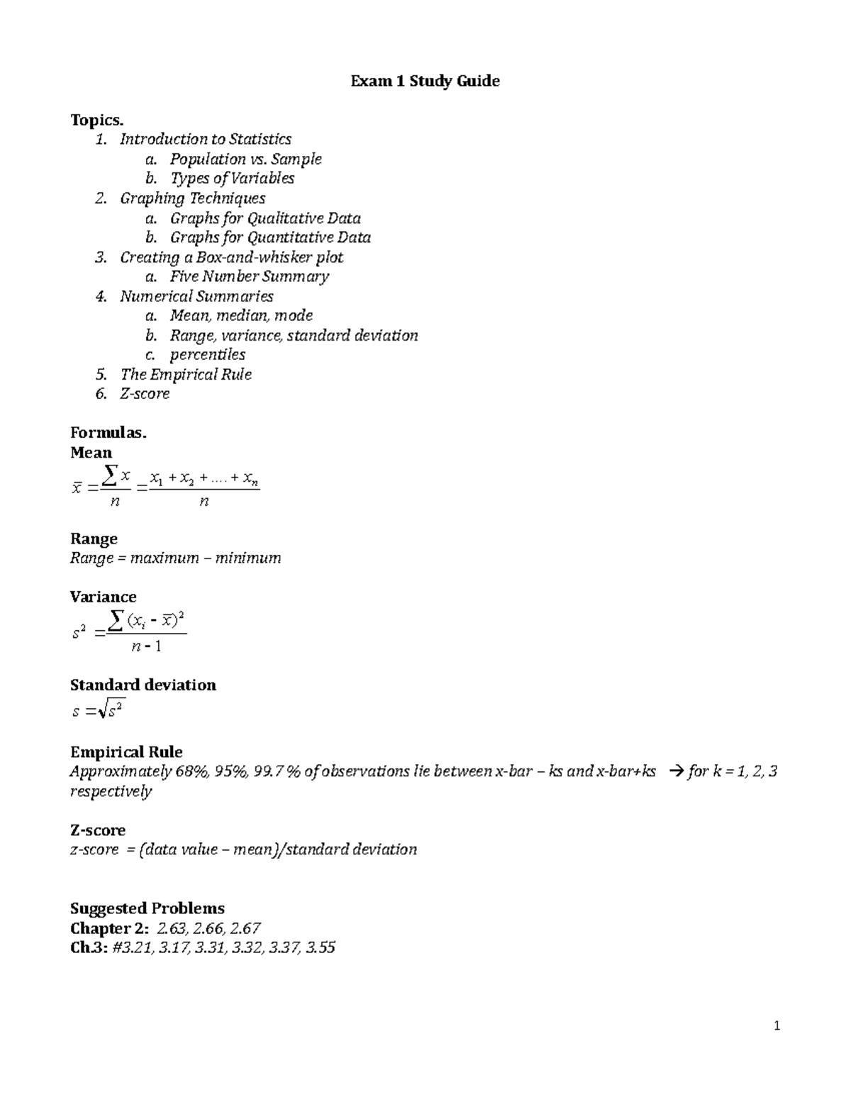 Exam 1 Study Guide - lab - Exam 1 Study Guide Topics. 1. Introduction ...