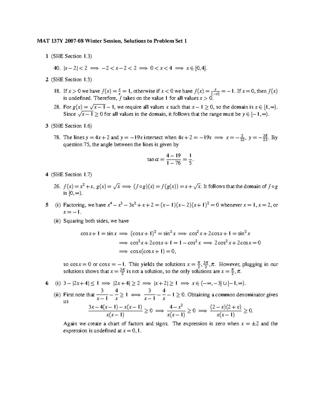 Problem Set 1 Solution - MAT 137Y Winter Session, Solutions to Problem ...