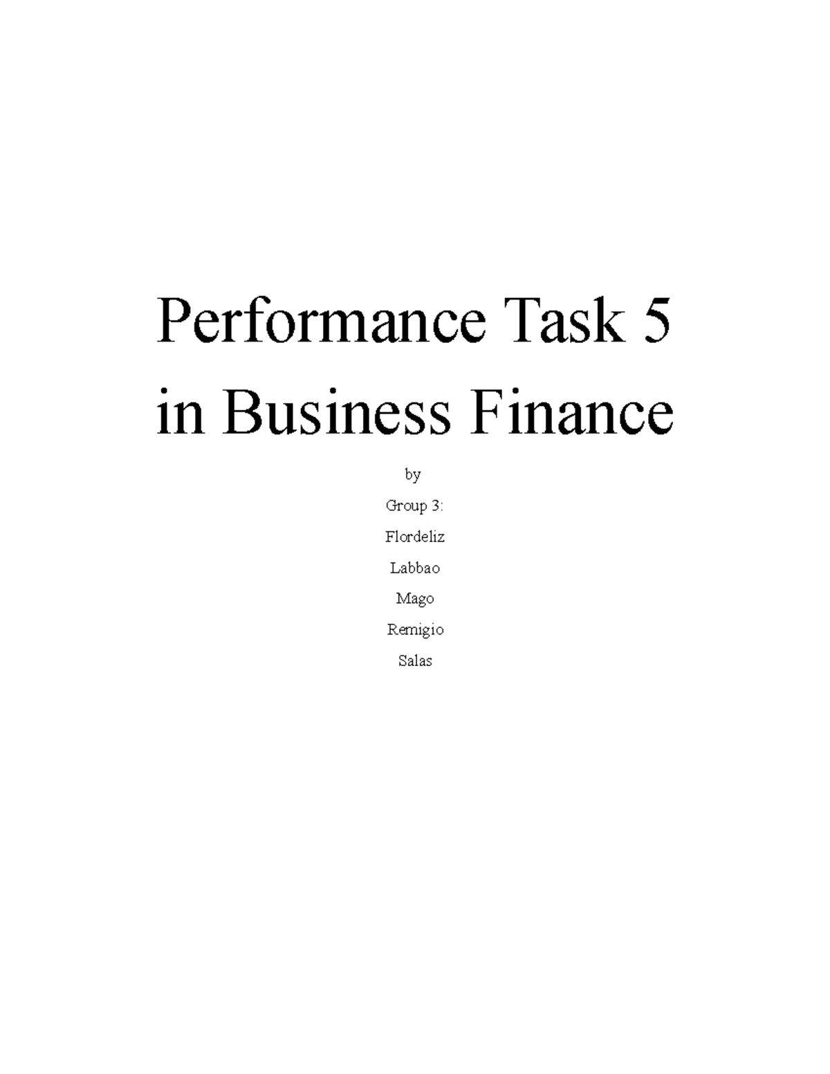 PT 5 - Group 3 - Business finance - Performance Task 5 in Business ...